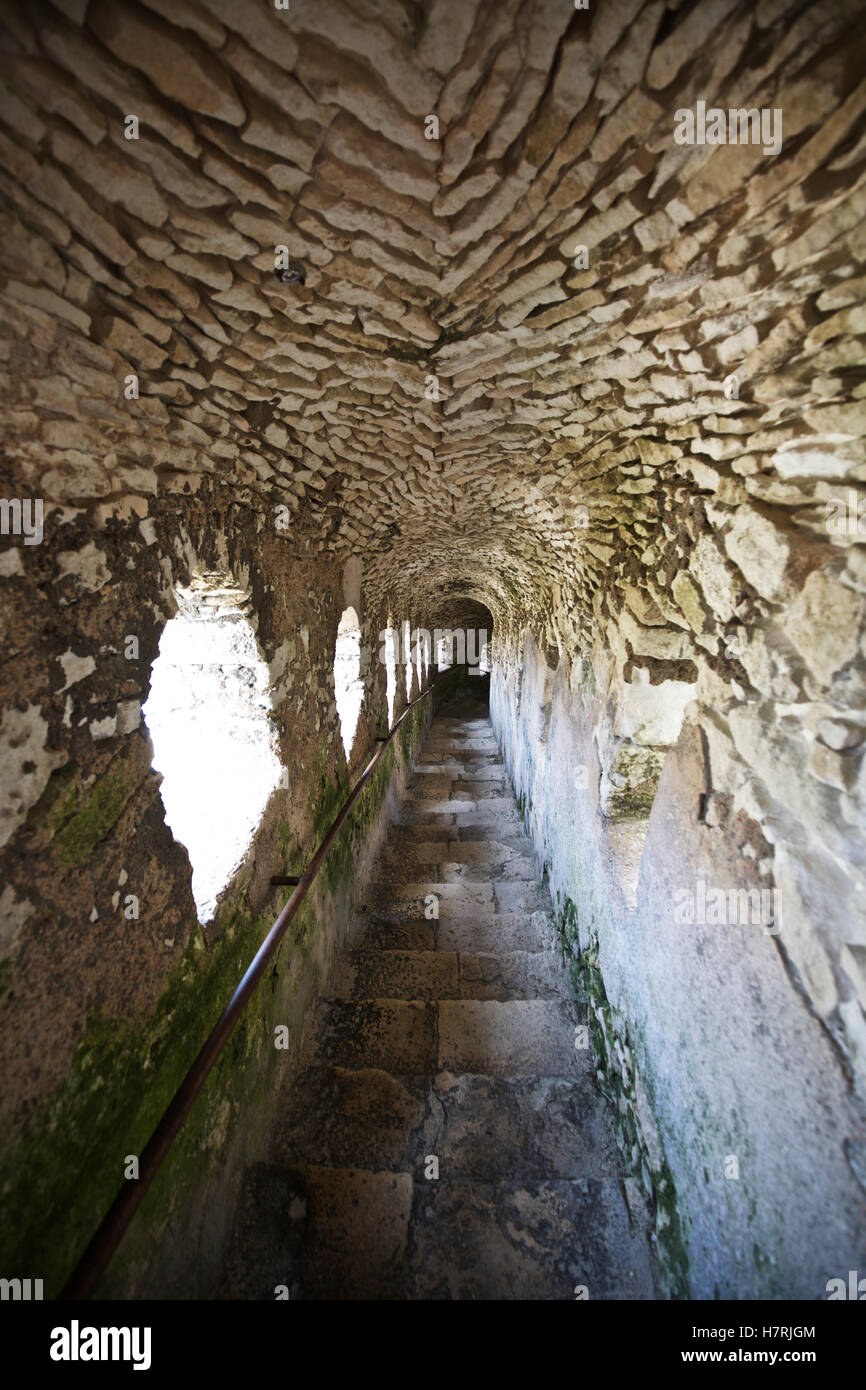 Ancient covered walkway in Bonifacio citadel Stock Photo - Alamy