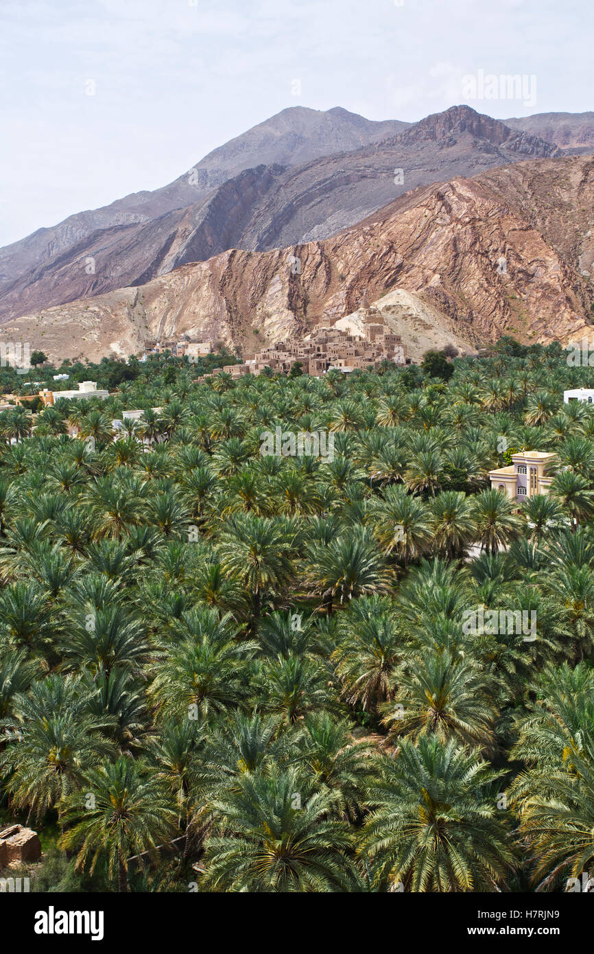 Landscape view of the Jabal Akbar mountains with traditional village ...