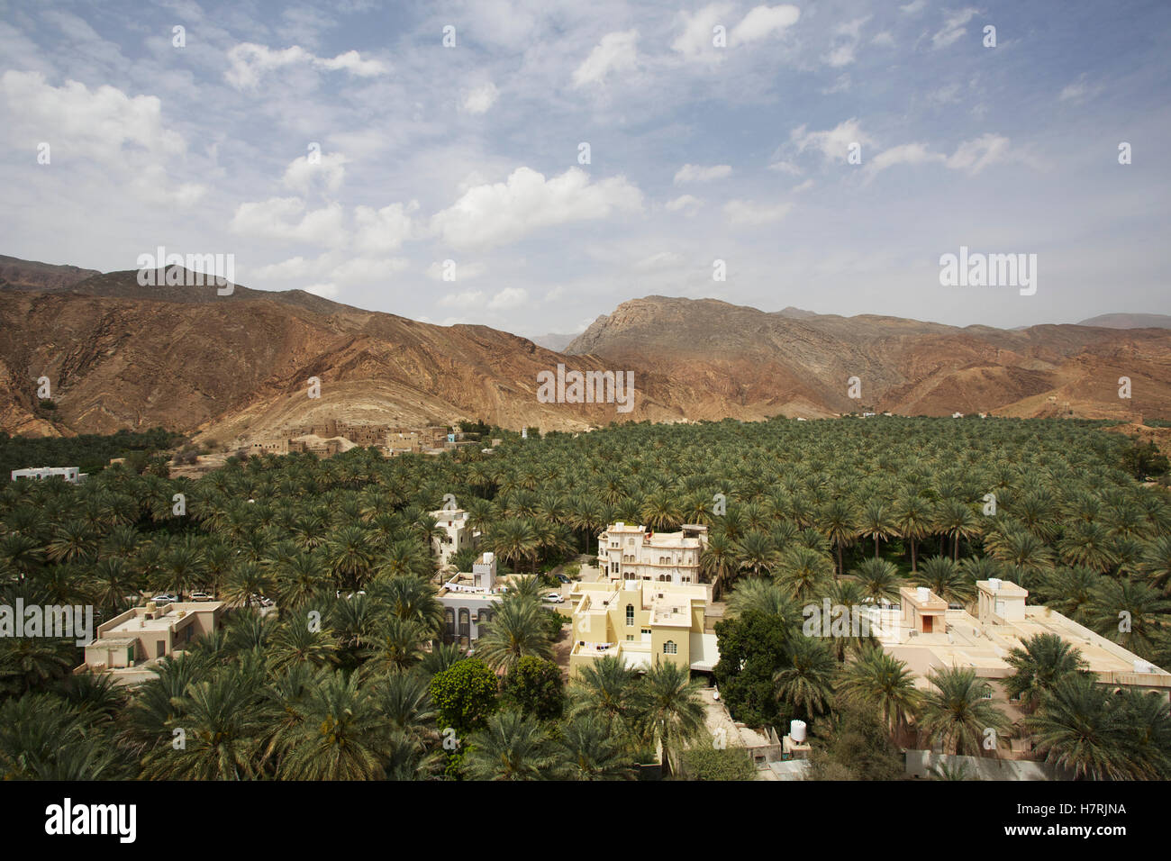 Landscape view of the Jabal Akbar mountains with traditional village ...