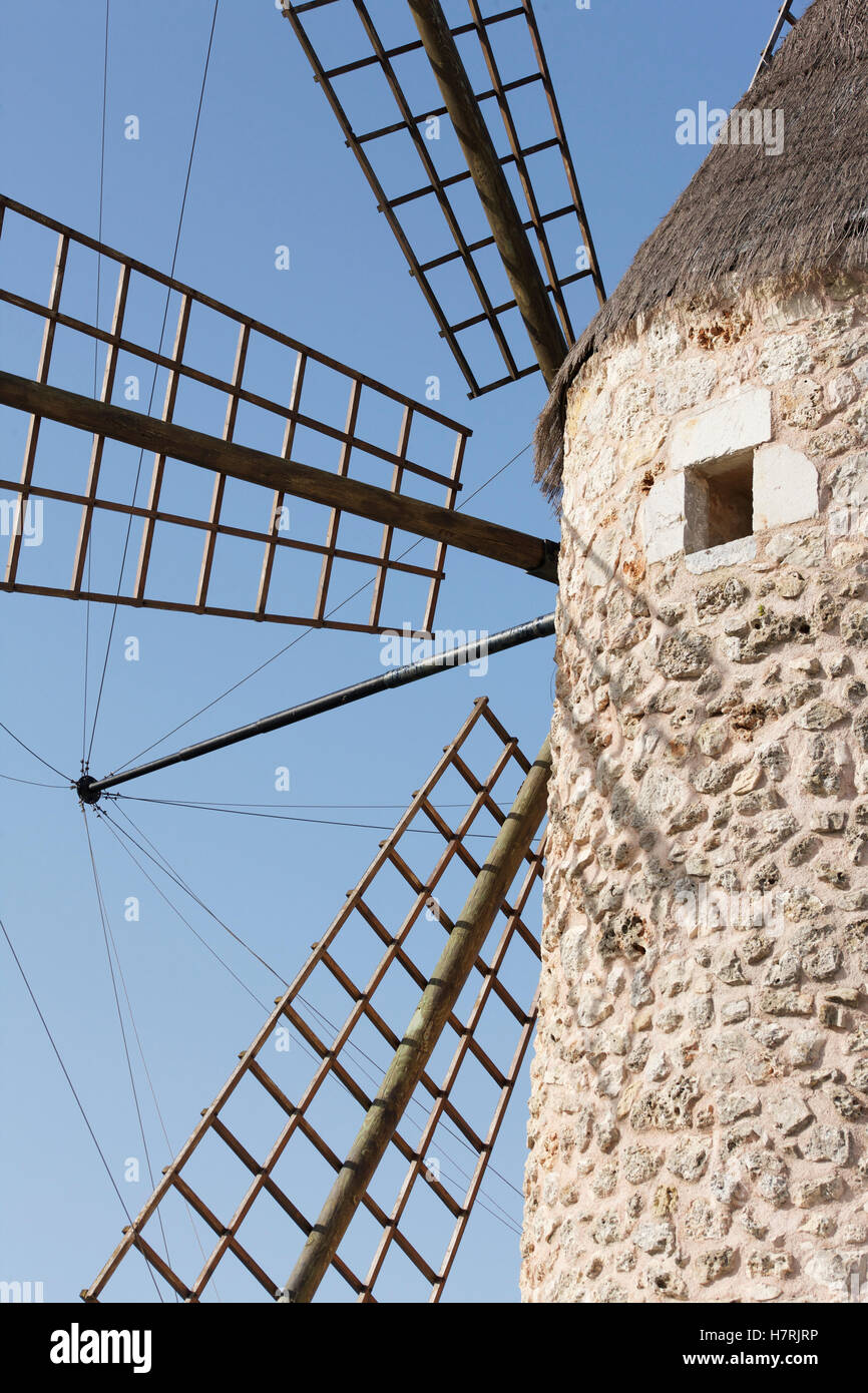 Close up of traditional windmill with sails Mallorca, Spain Stock Photo ...