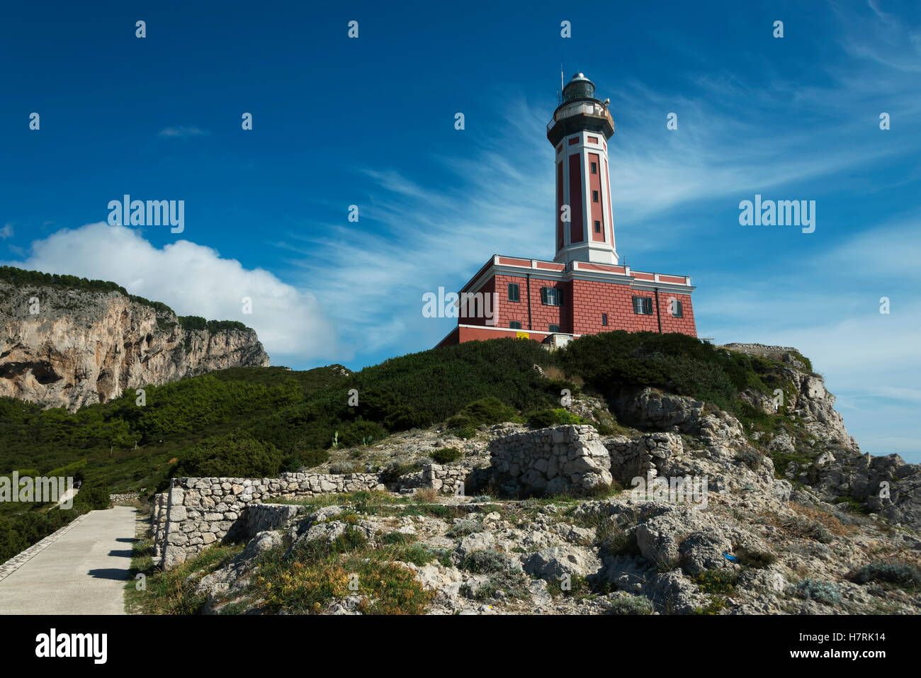 A lighthouse on a promontory of Capri Island; Anacapri, Capri, Campania ...