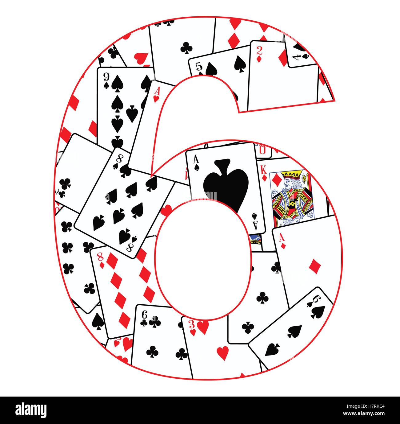 Playing cards in random order as a background for the number 6 Stock ...