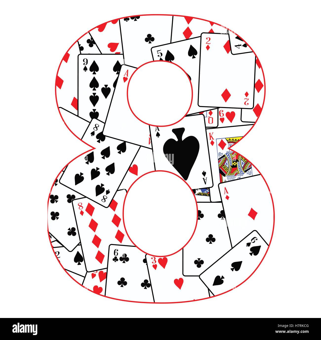 Playing cards in random order as a background for the number 8 Stock ...