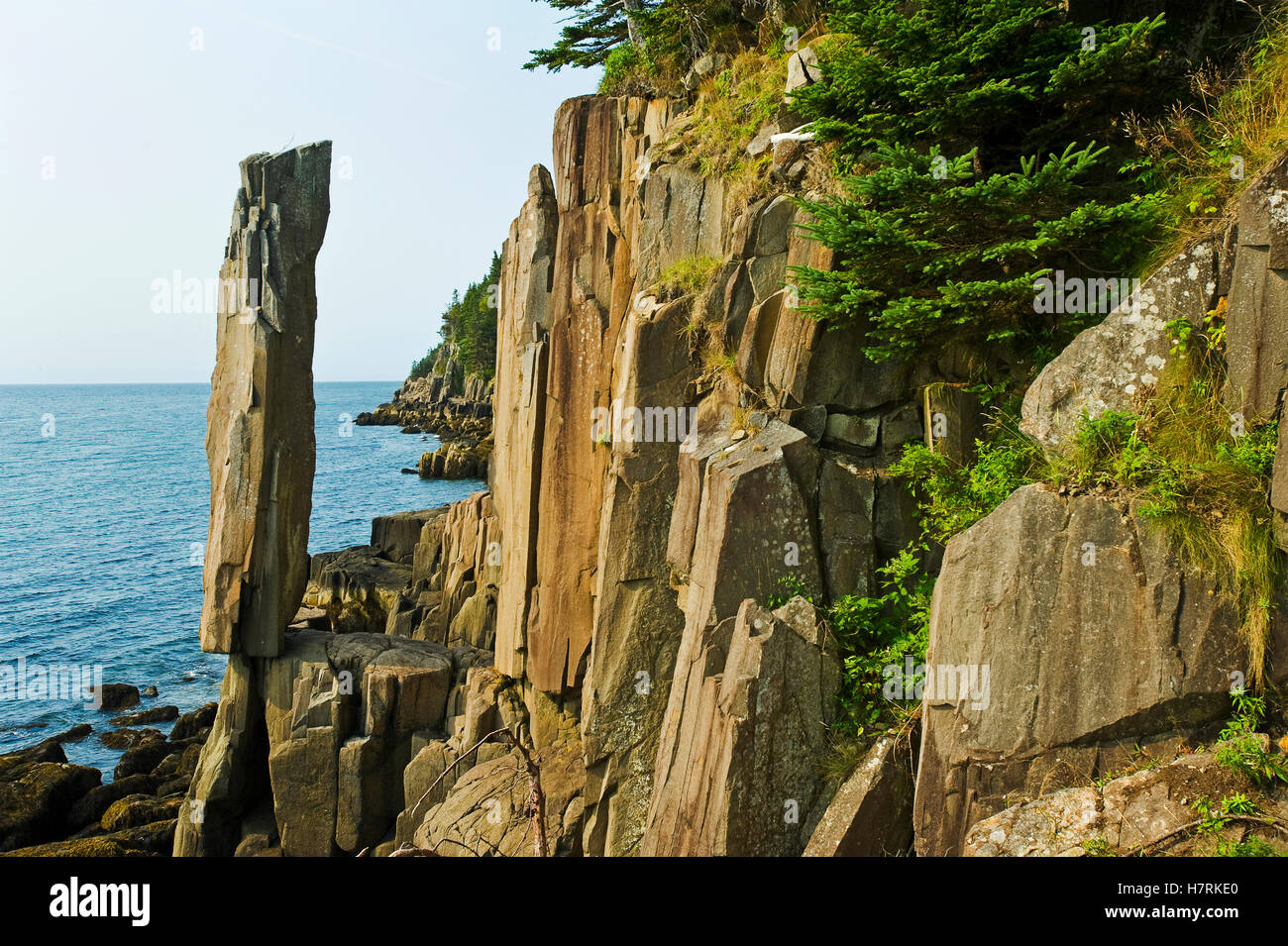 Balancing rock, basalt rock cliffs, Bay of Fundy; Long Island, Nova ...