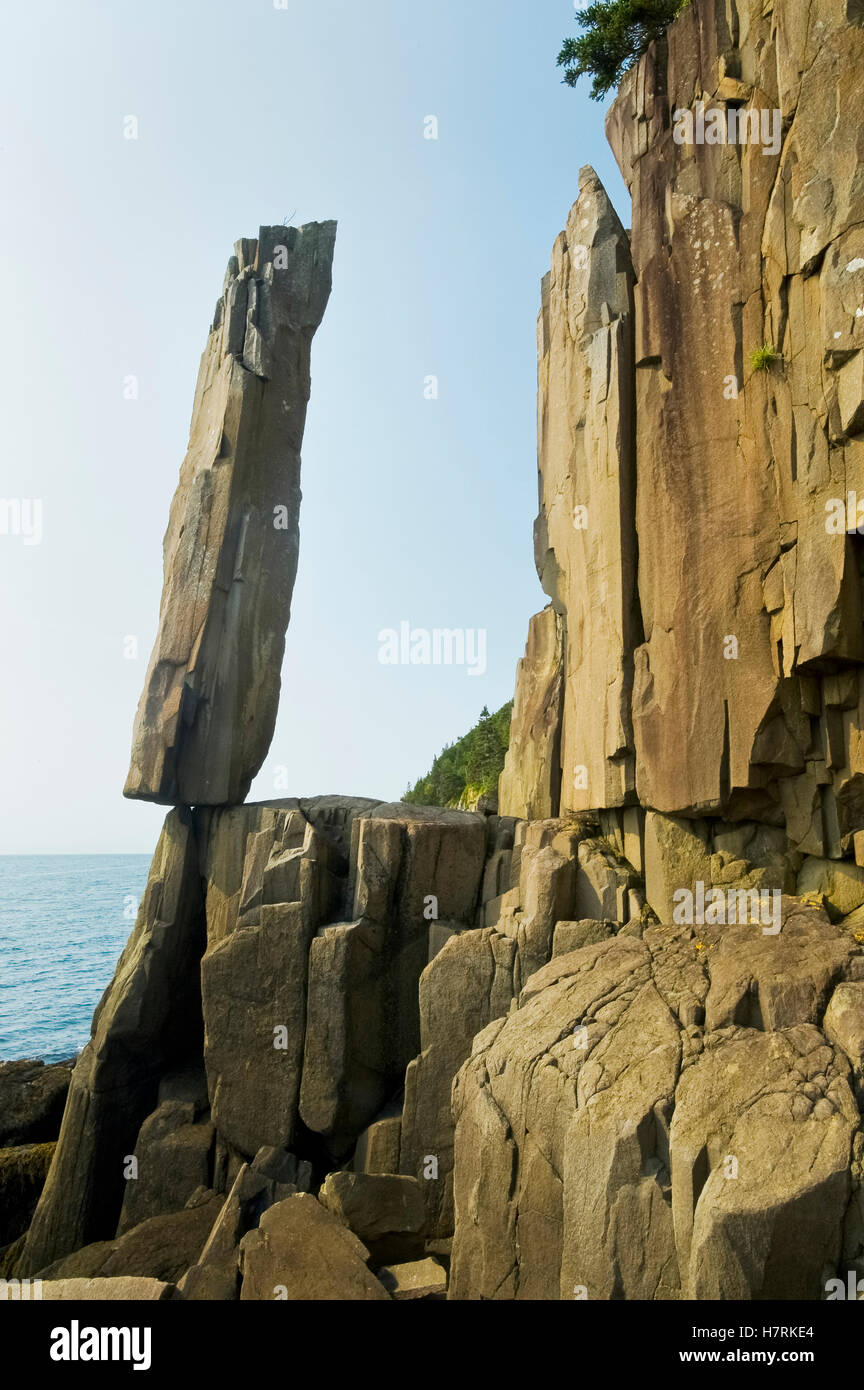 Balancing rock, basalt rock cliffs, Bay of Fundy; Long Island, Nova ...