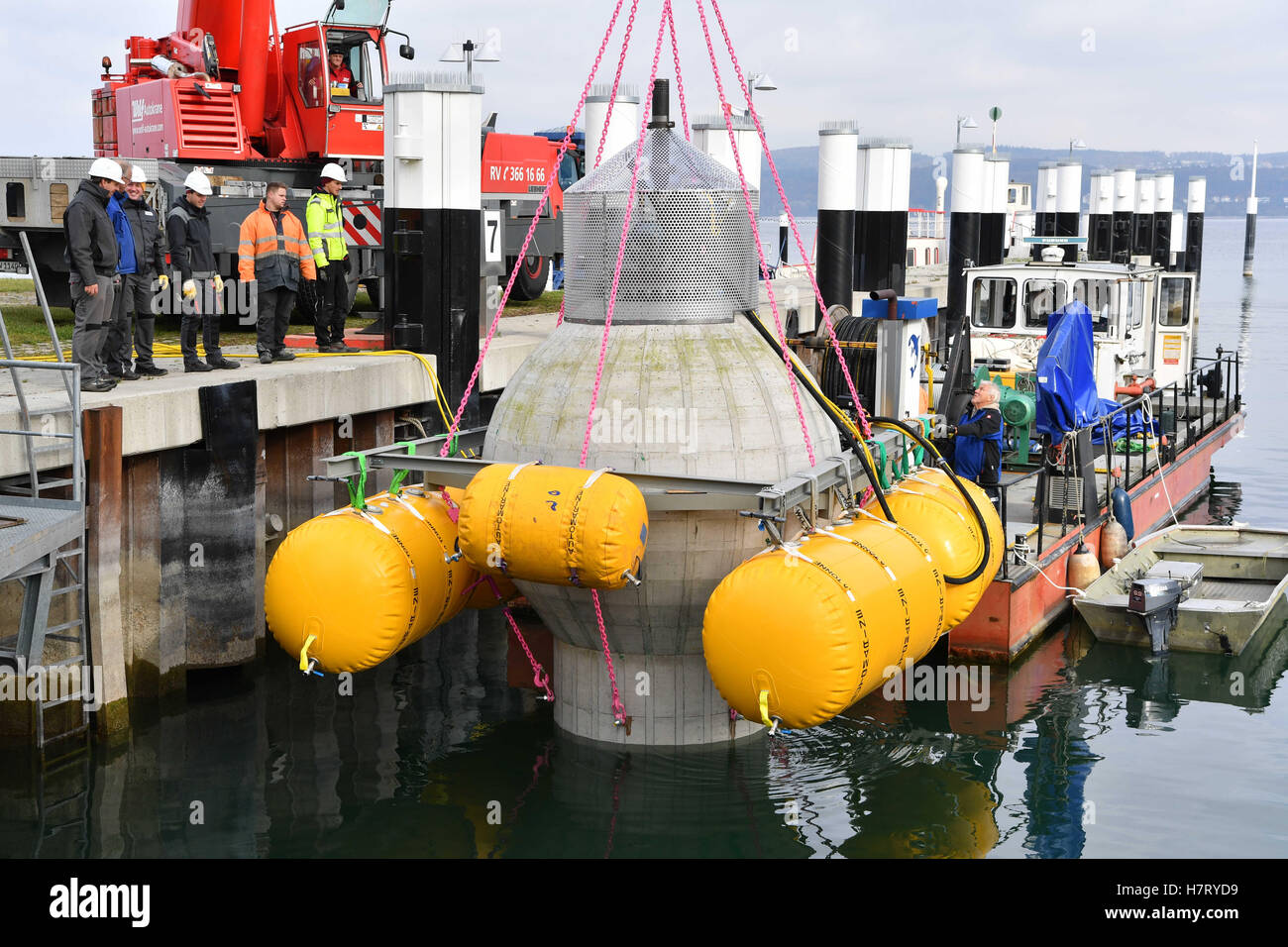 Lake Constance, Germany. 08th Nov, 2016. A crane heaves a spherical ...