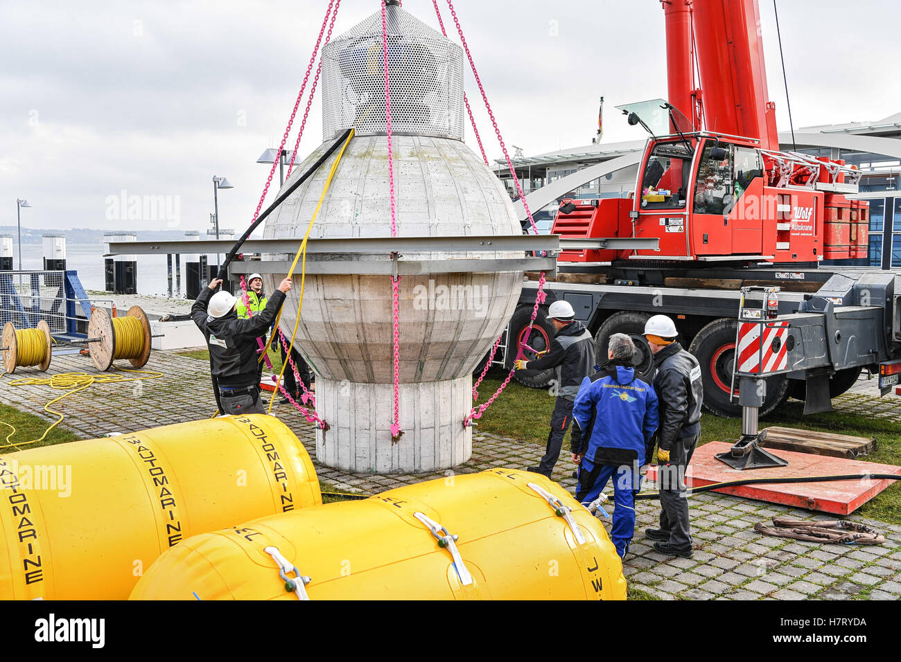 Lake Constance, Germany. 08th Nov, 2016. A crane heaves a spherical ...