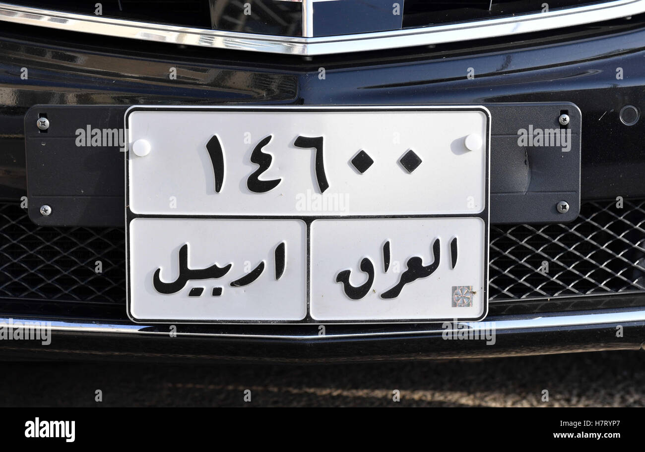 The Arabic-language number plate of a car in Erbil, northern Iraq, 18 ...