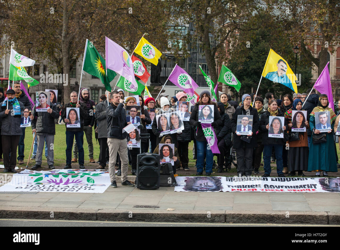 London, UK. 8th November, 2016. Kurdish activists protest in Parliament ...