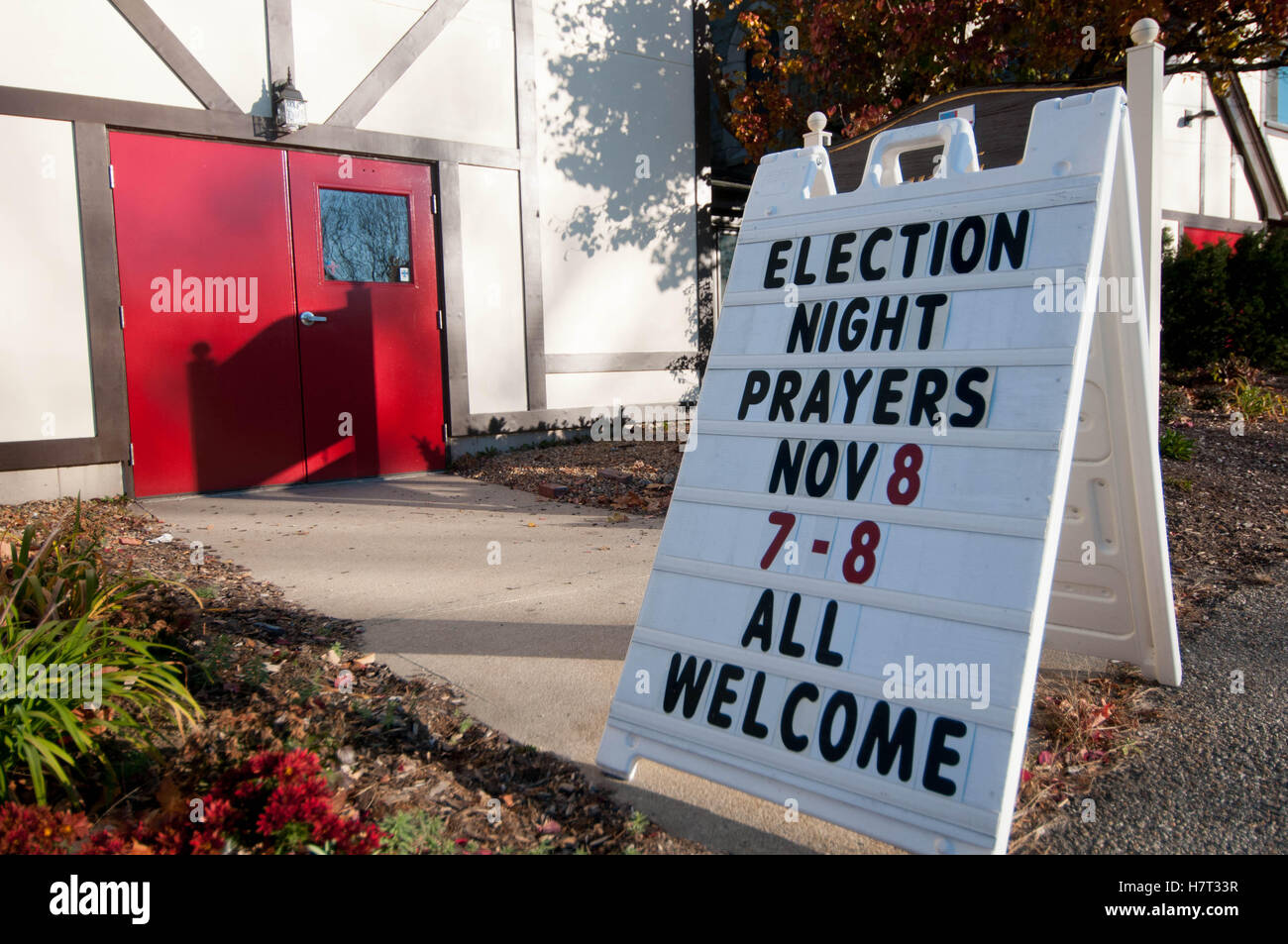 A sign at a church on Election Day, 2016, asking for prayers Stock ...