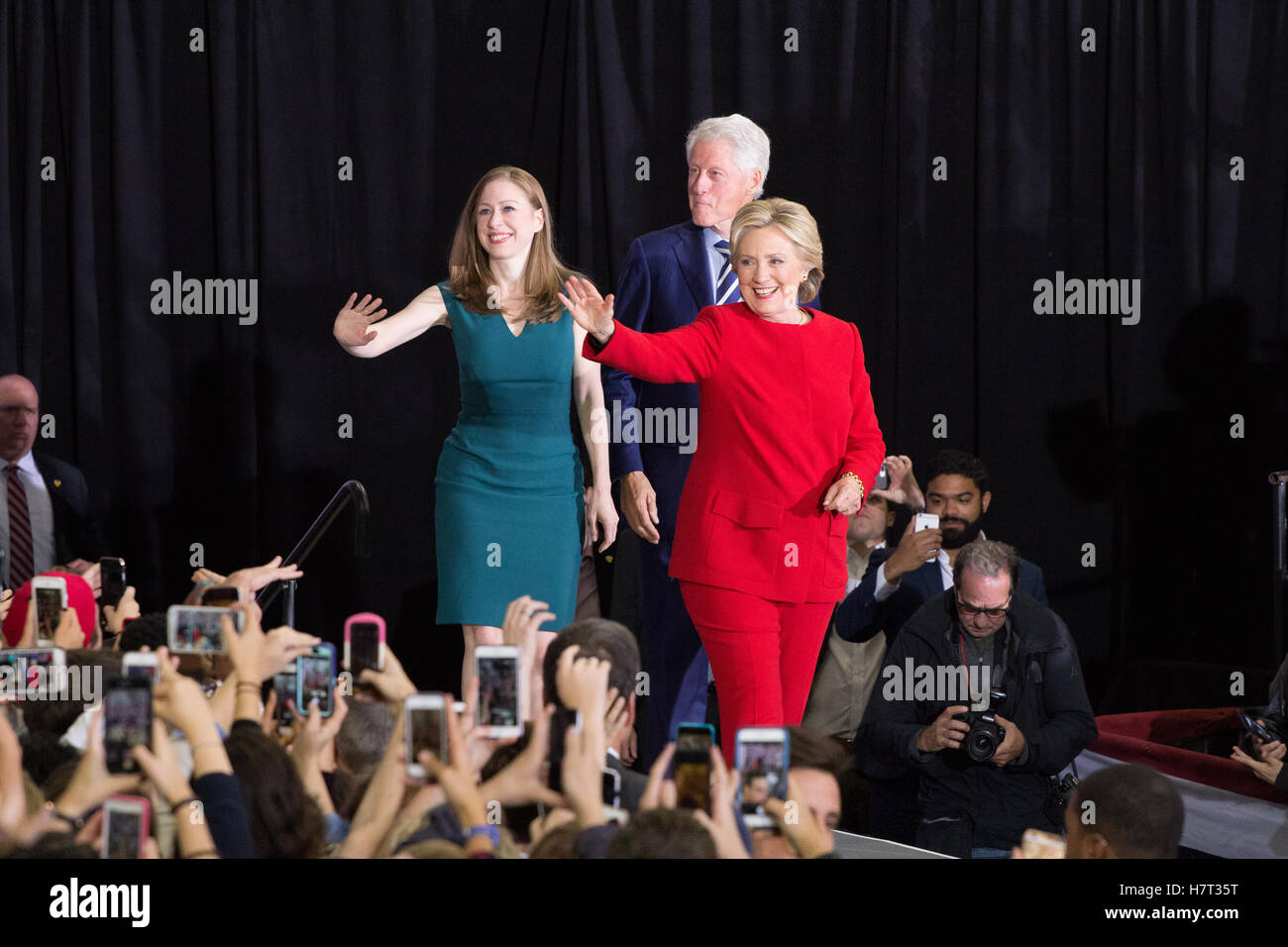 Raleigh, USA. 07th Nov, 2016. Hillary Clinton arriving on stage, with ...