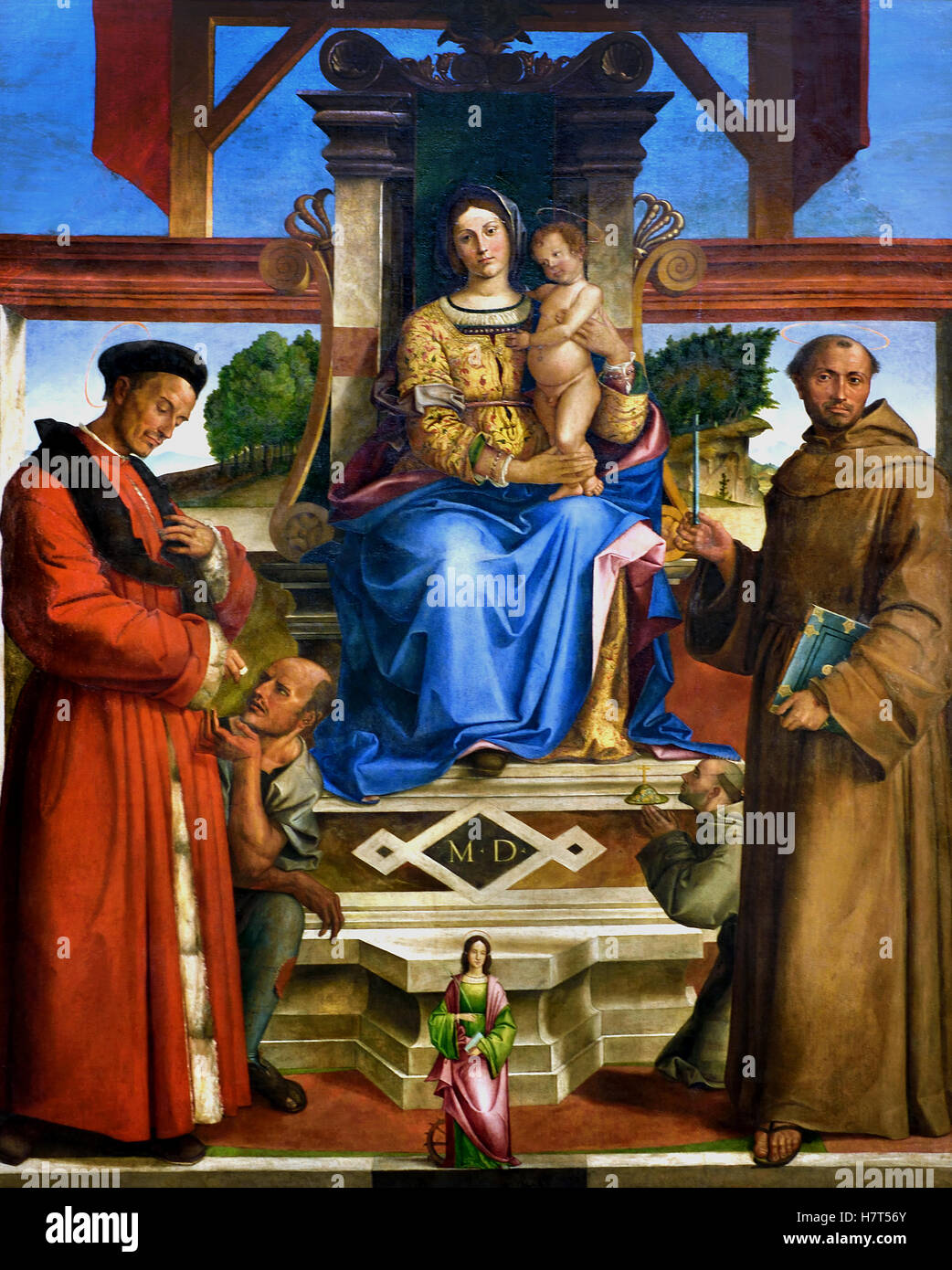 Enthroned Madonna St Homobonus with beggar and Saint Franciskus by ...