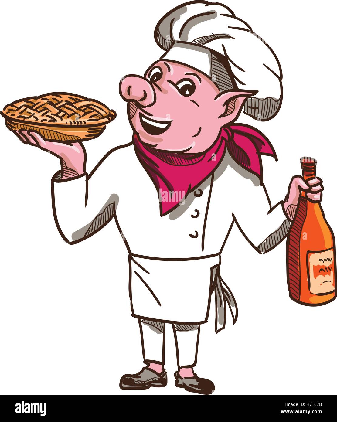 Pig Cook Pie Wine Bottle Cartoon Stock Vector Image & Art - Alamy