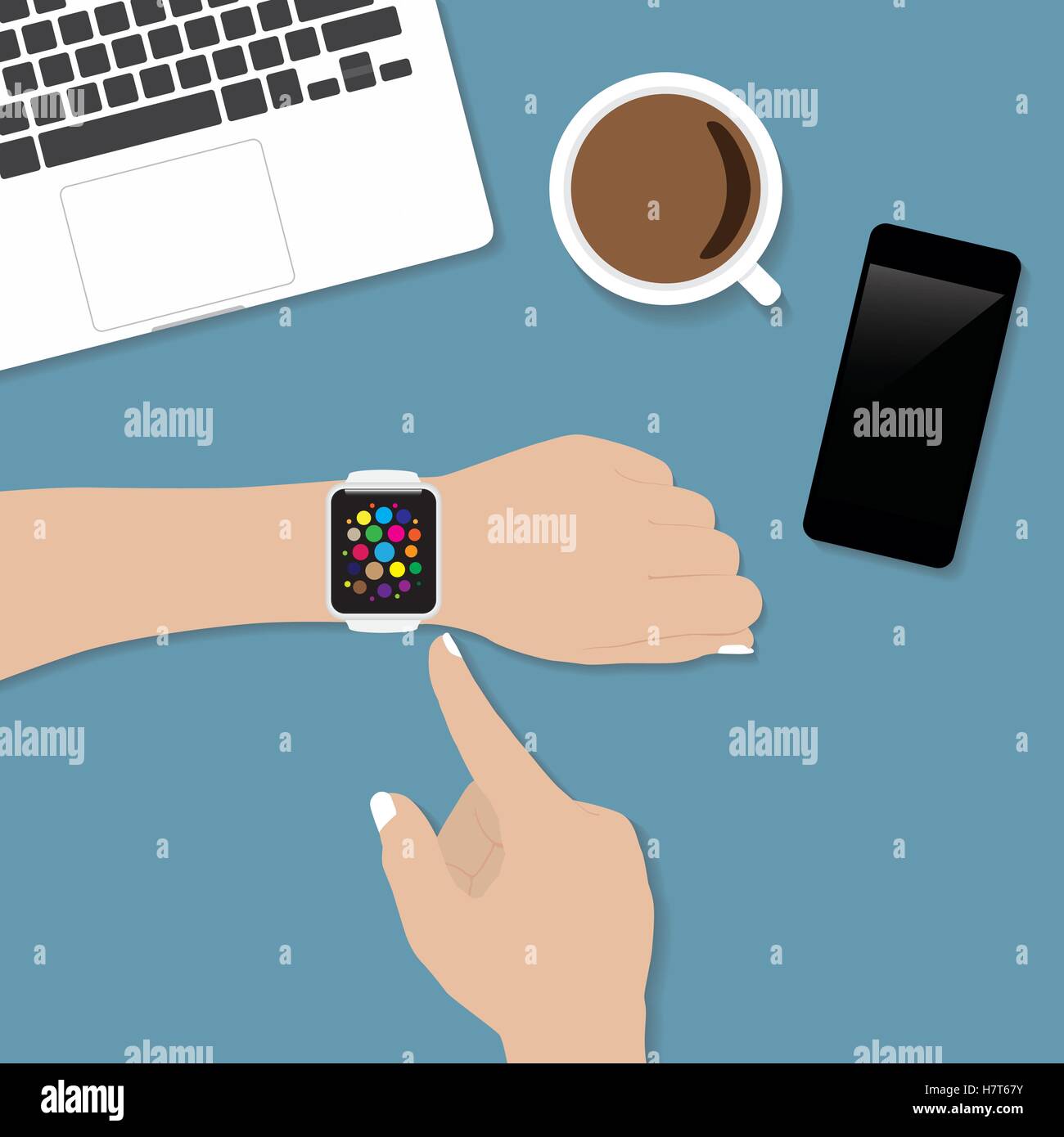 hand using smart watch on desk Stock Vector Image & Art - Alamy