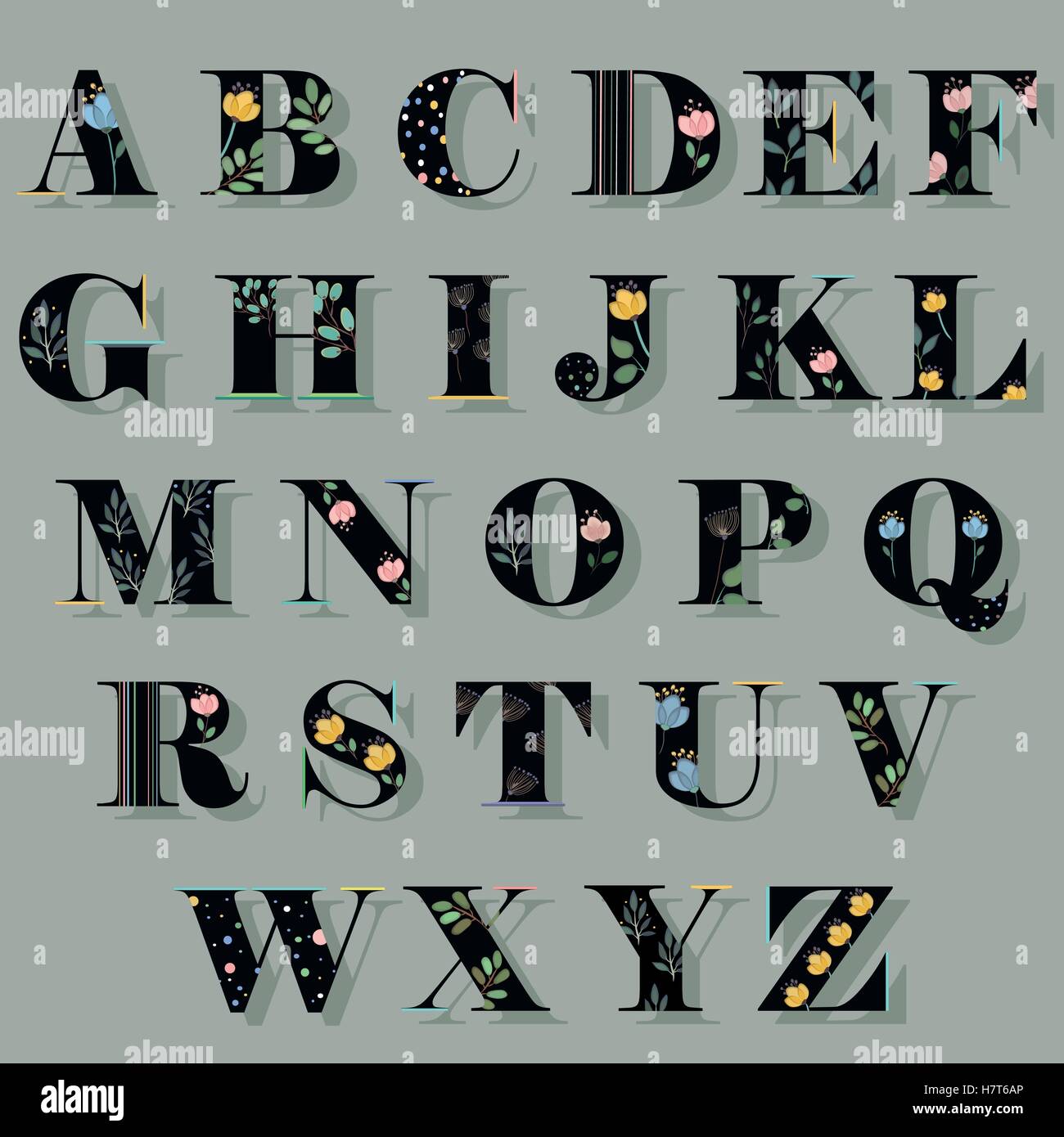 Watercolor floral alphabet Stock Vector Images - Alamy