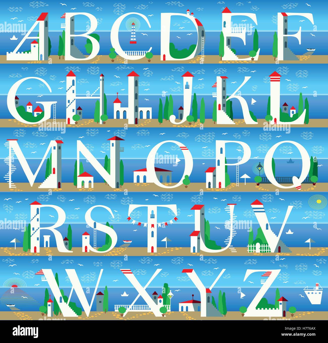 Summer Alphabet. Cute Sea Town Stock Vector Image & Art - Alamy