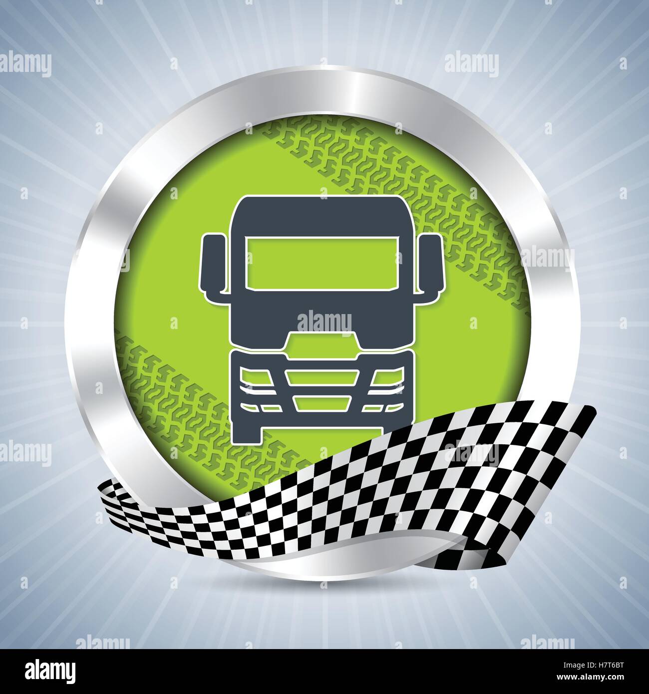 Truck badge with tire tracks and race flag ribbon Stock Vector Image ...