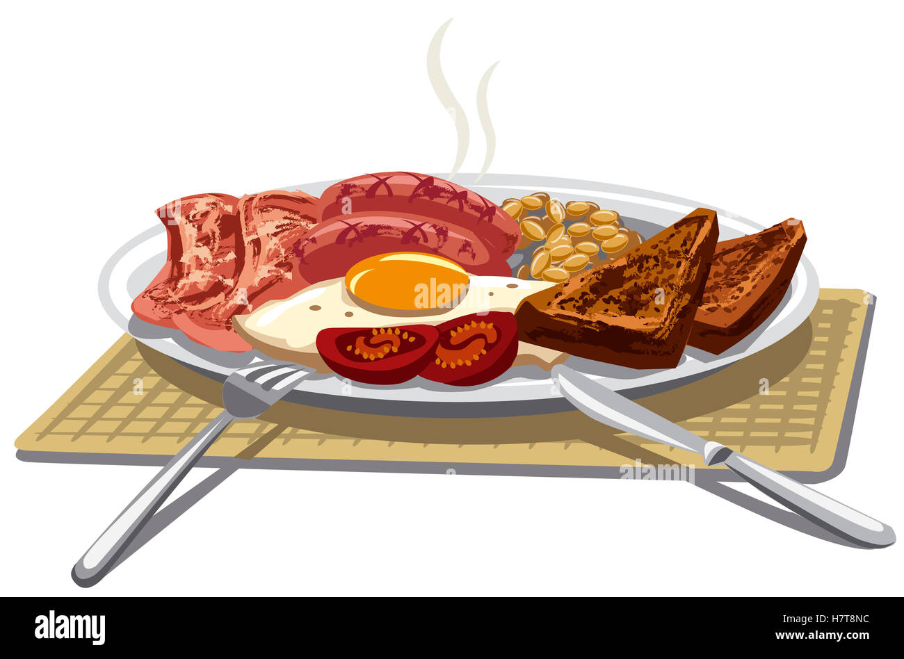 illustration of traditional english breakfast with fried eggs and bacon ...
