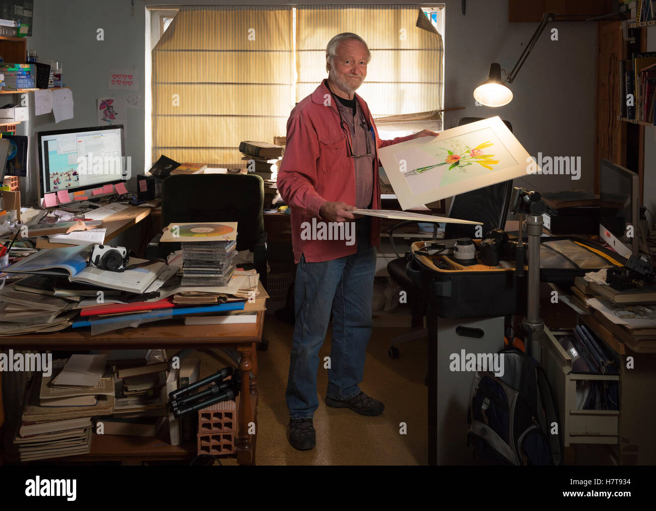 Photographer, Ken Welsh, in his studio; Torremolinos, Malaga, Andalusia ...