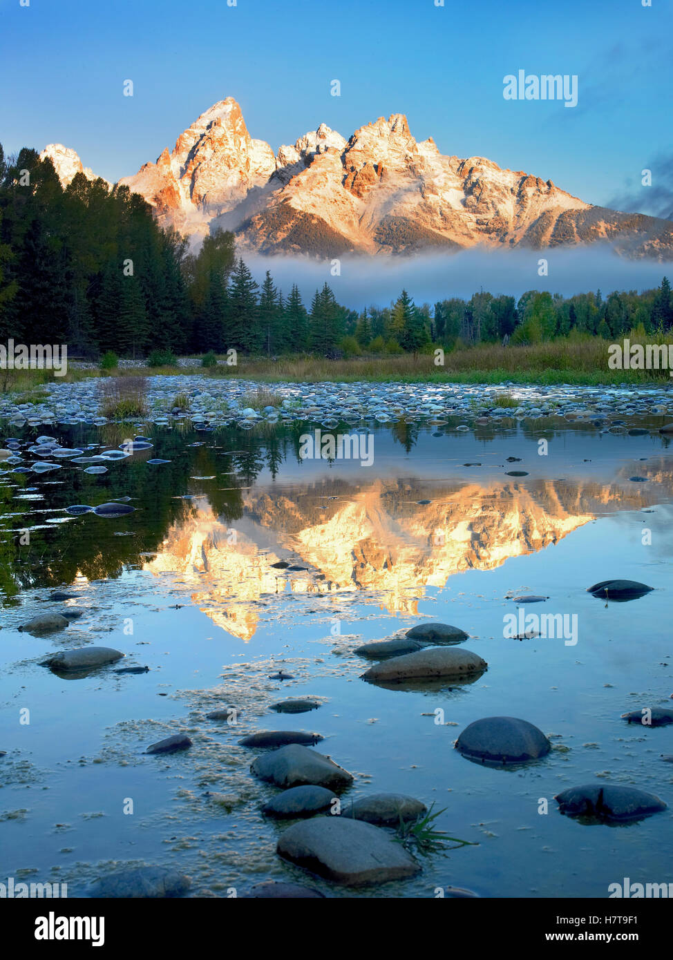 Teton Range reflected in water, Grand Teton National Park, Wyoming ...