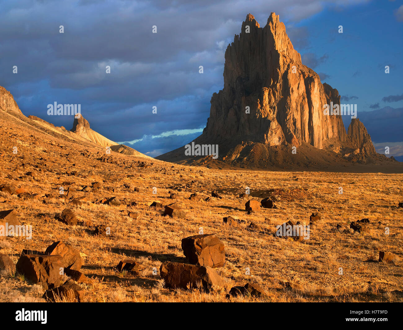Shiprock, the basalt core of an extinct volcano, tuff-breccia ejected ...