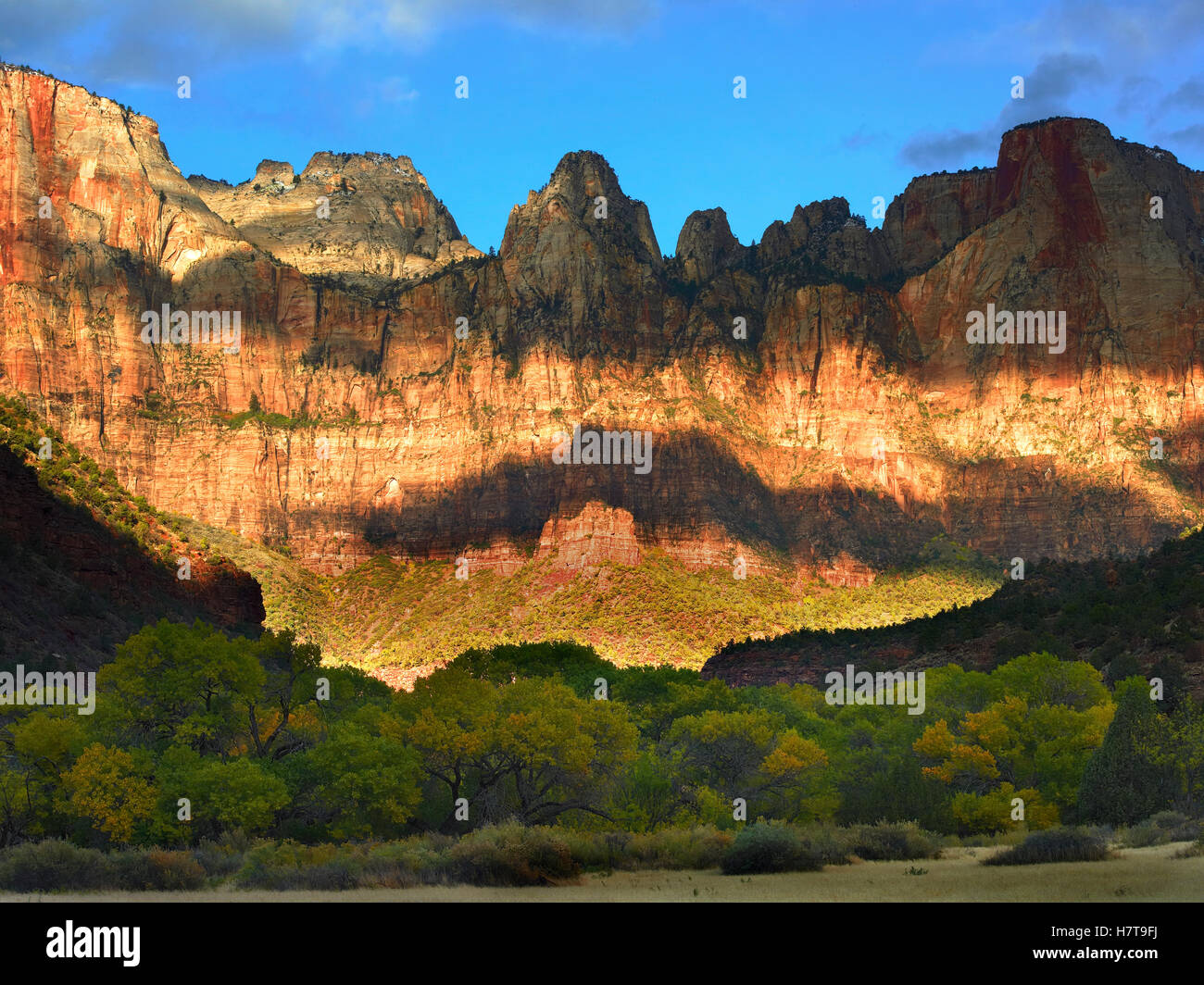 Towers of the Virgin with cloud shadows, Zion National Park, Utah Stock ...