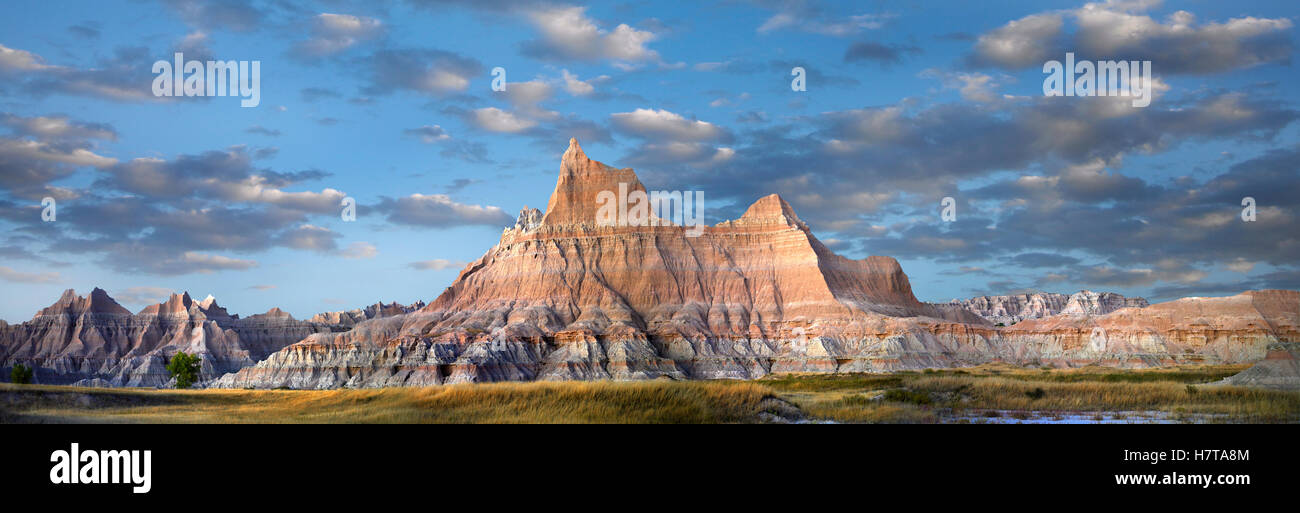 Landscape showing erosional features in sandstone, Badlands National ...