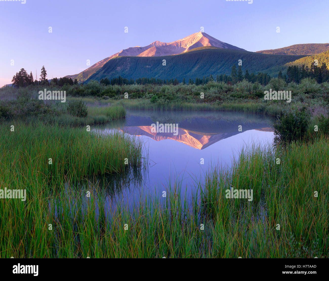 Axtell Mountain reflected in Slate River, Colorado Stock Photo - Alamy