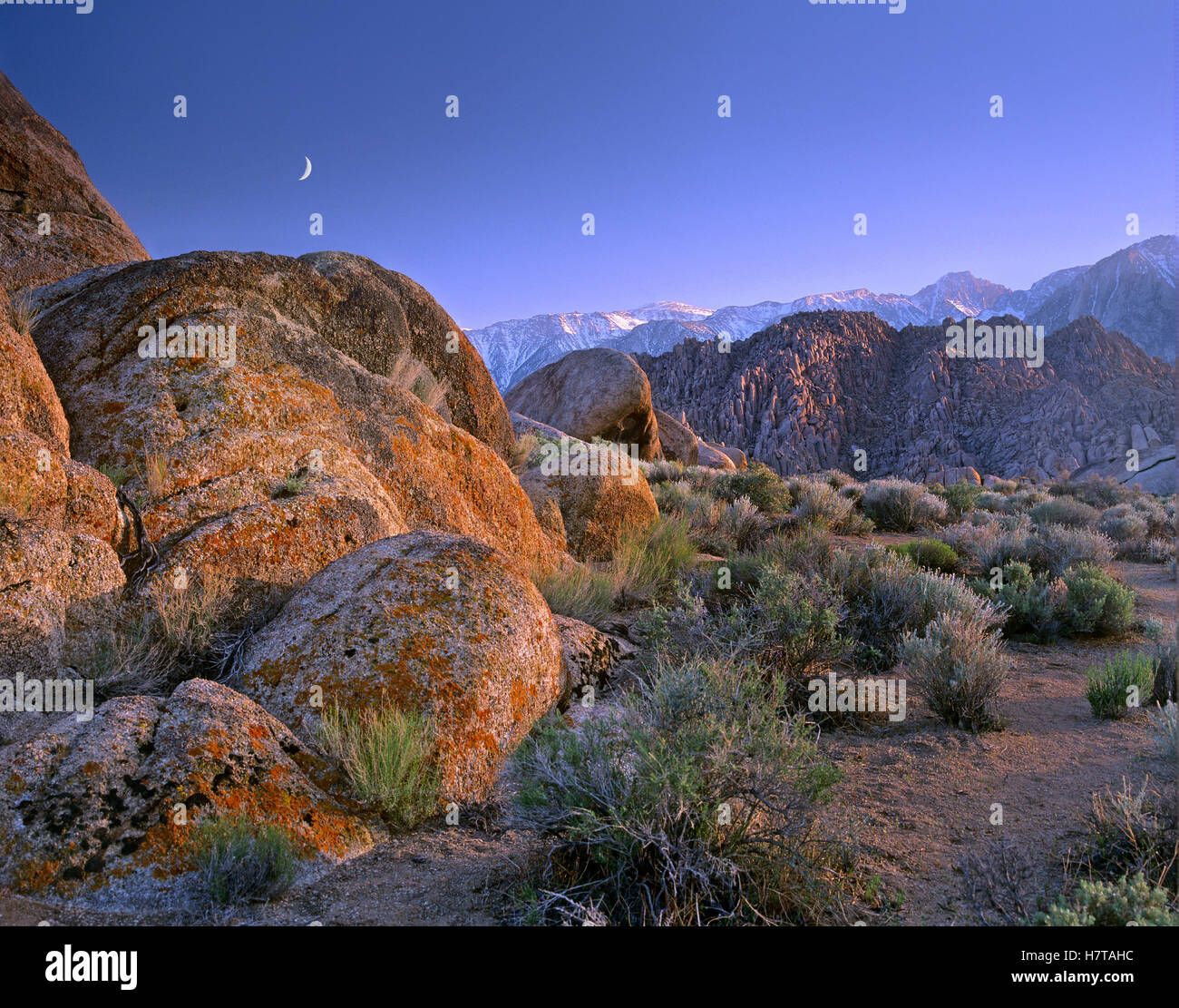 Crescent moon rising over Sierra Nevada Range as seen from Alabama ...