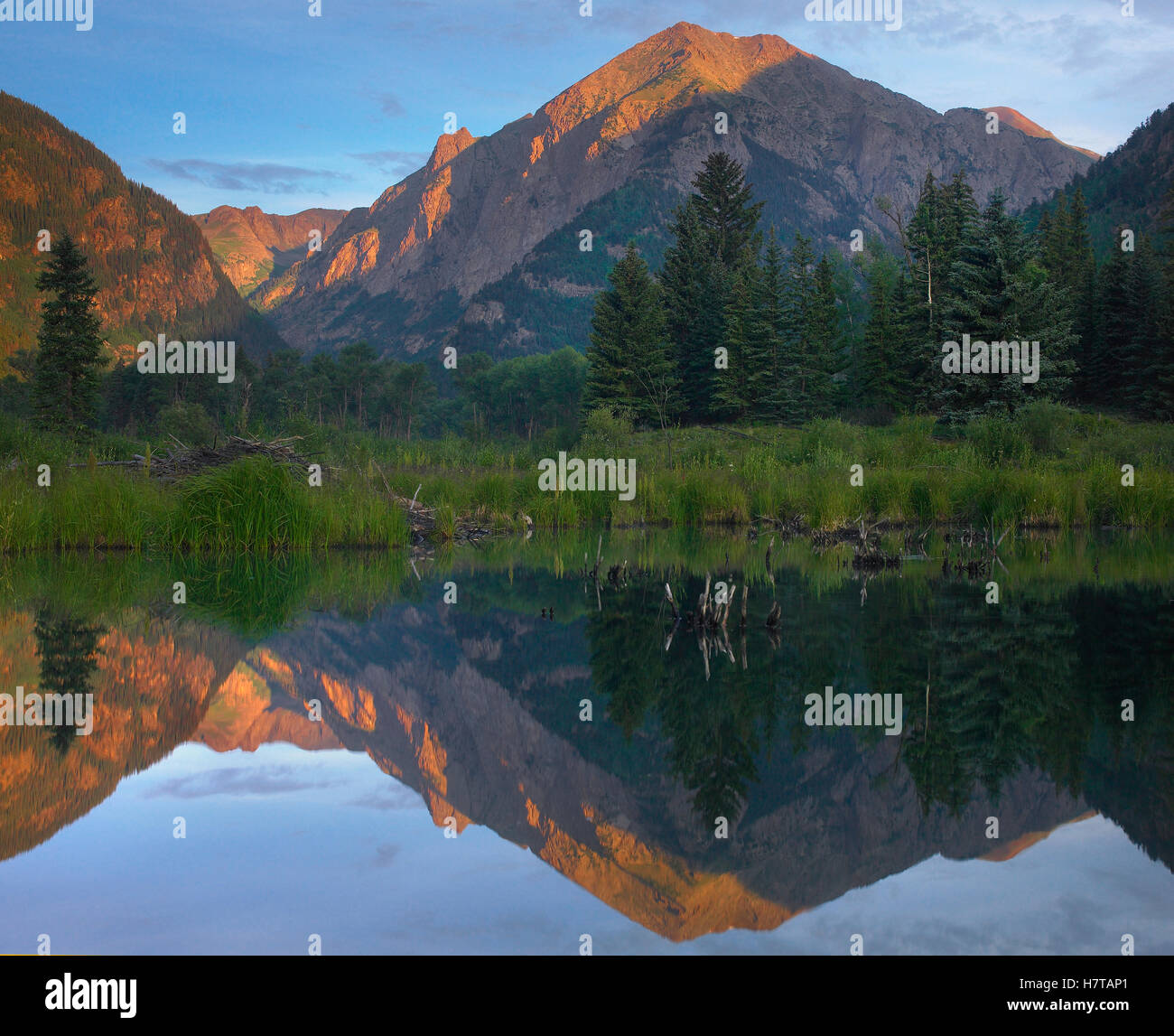 Handies Peak reflected in lake, San Juan Mountains, Colorado Stock ...