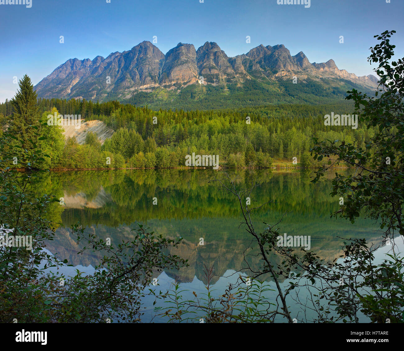 Yellowhead Mountain and Yellowhead Lake with boreal forest, Mount ...