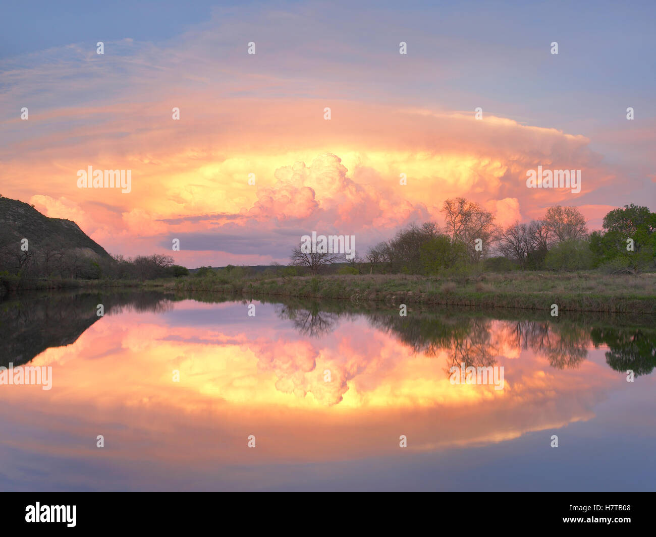 Storm clouds and South Llano River, South Llano River State Park, Texas ...