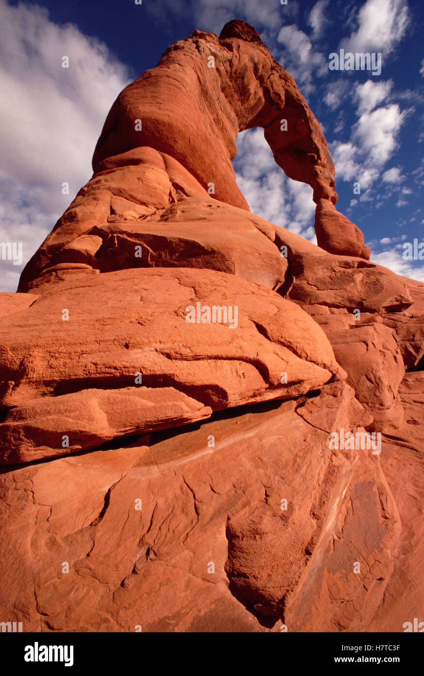 Upward view of Delicate Arch, Arches National Park, Utah Stock Photo ...