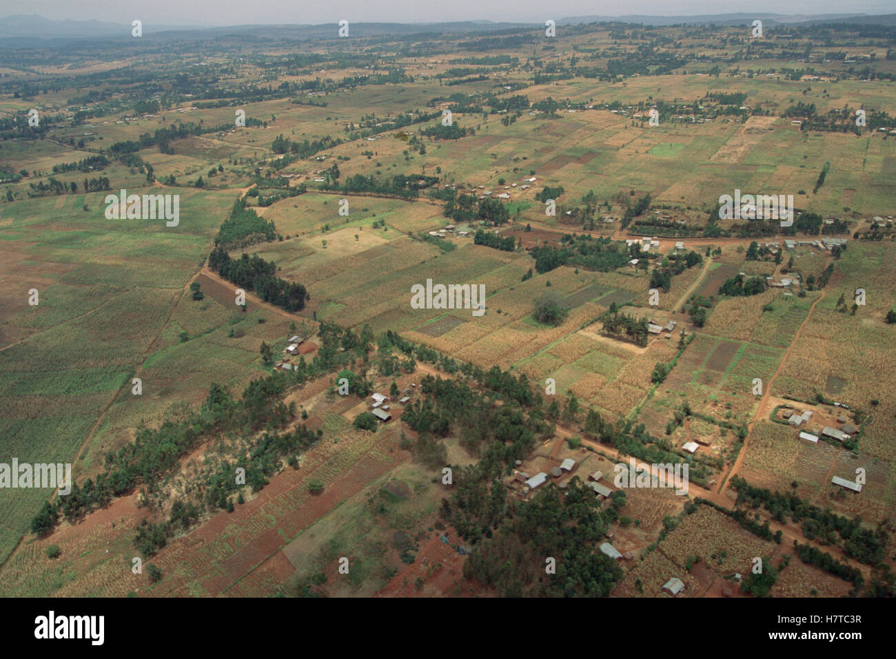 Aerial view of rural farmlands surrounding the Ngong Hills outside ...