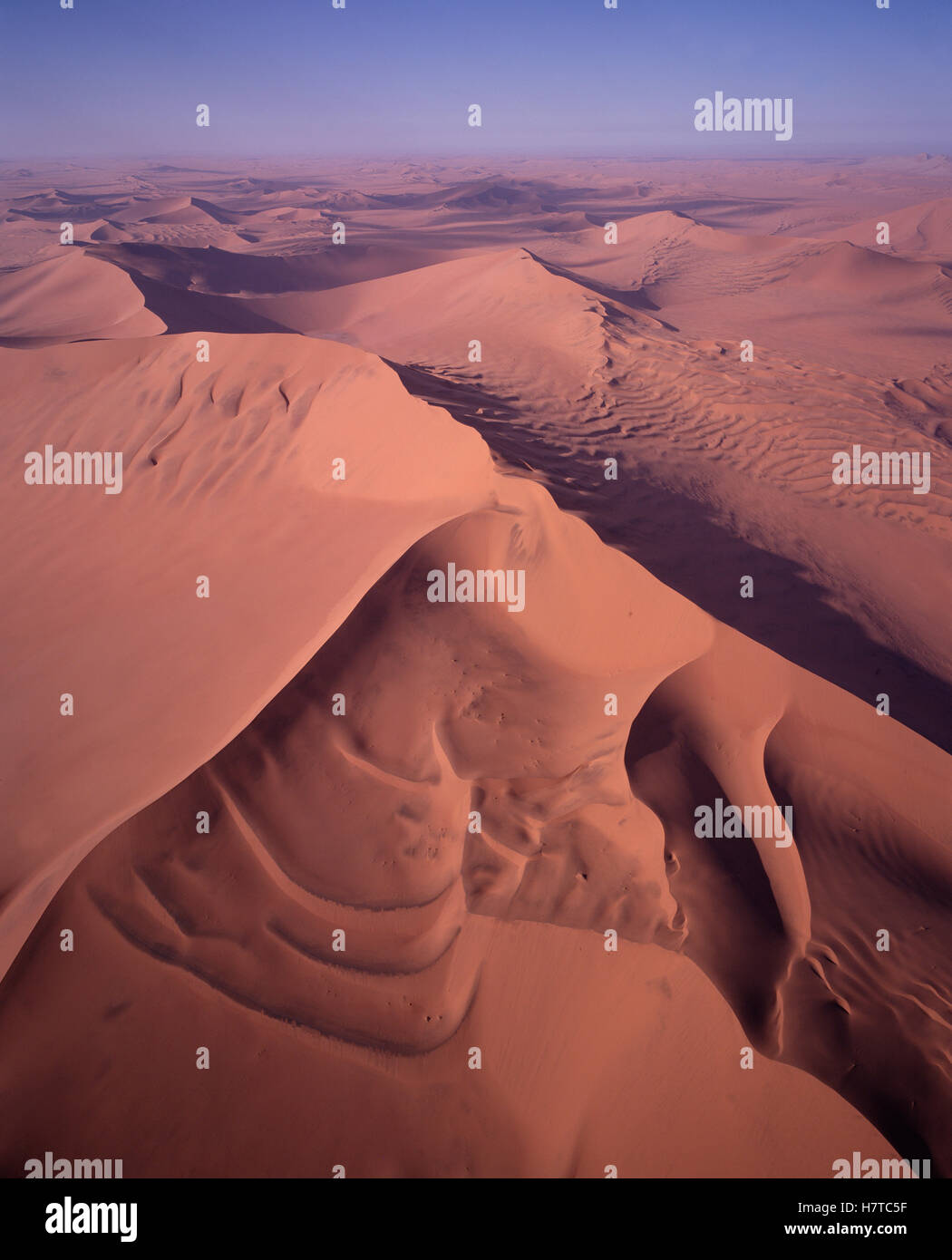 Aerial view of star dune formations, Namib-Naukluft National Park ...