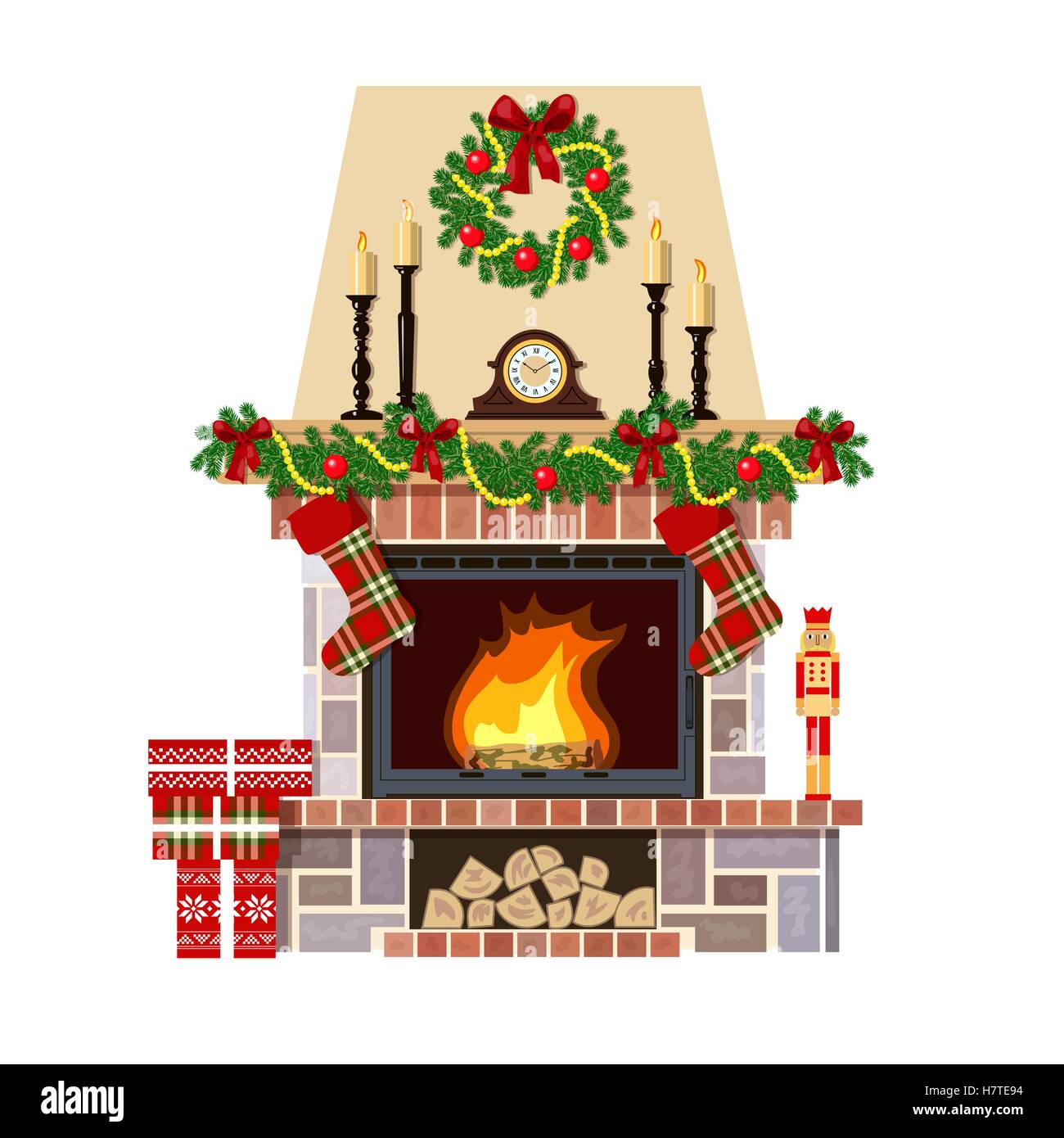Family by the fire winter Stock Vector Images - Alamy
