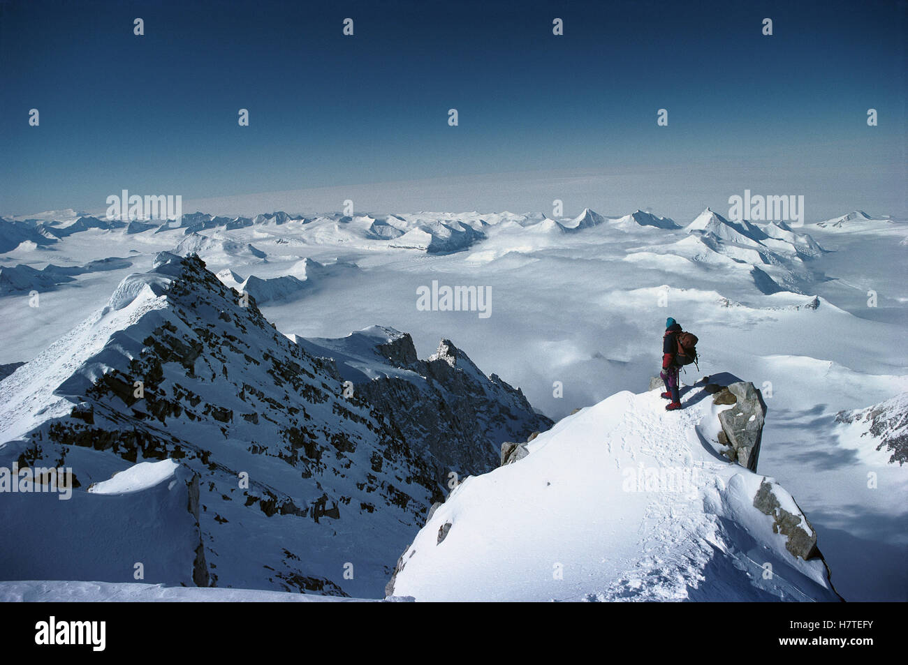 Climber on the summit of Mt Shinn after the first ascent of the east ...