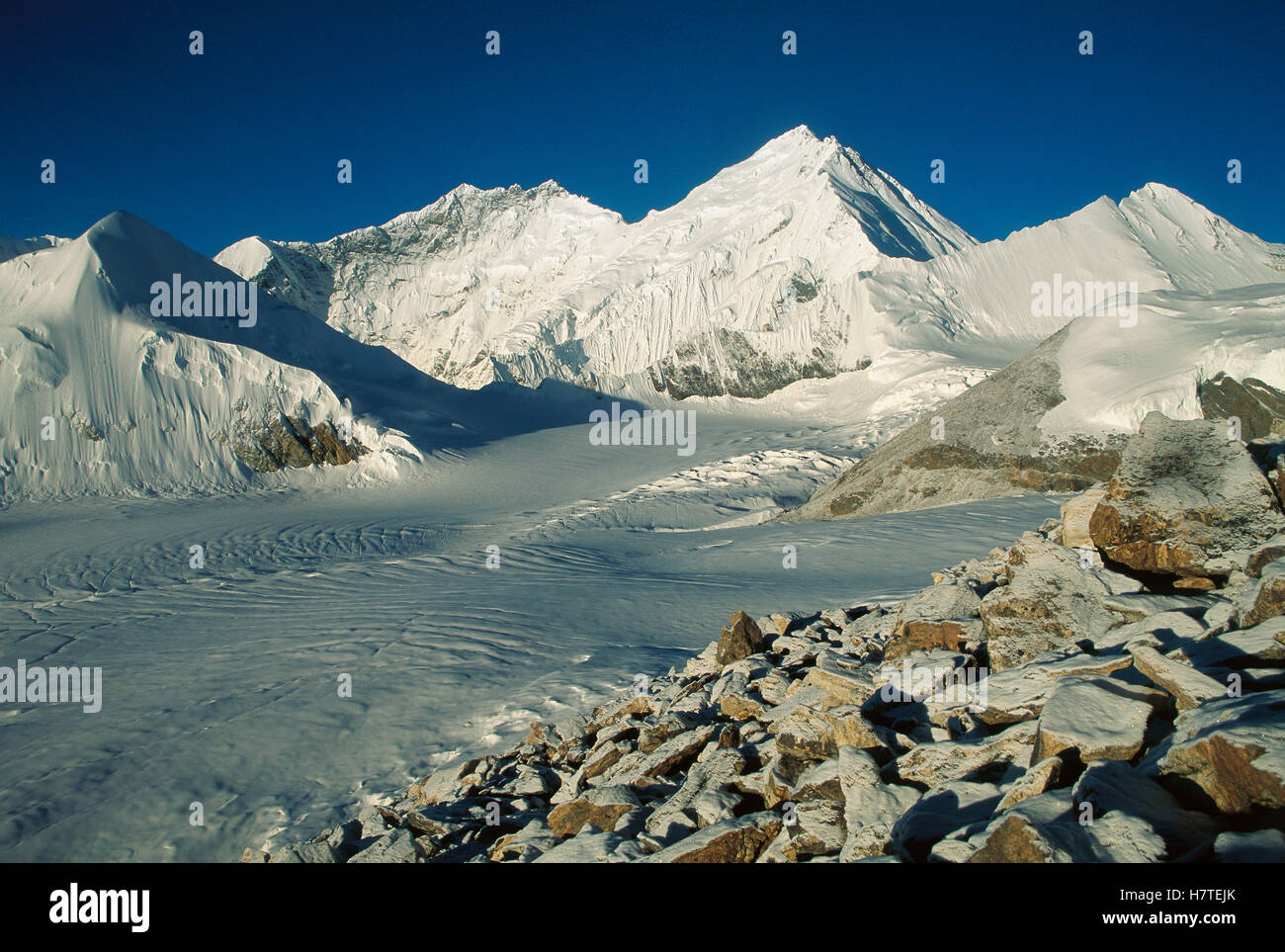Dawn light on Lhotse, the south Col of Mt Everest, as seen from 6,200 ...