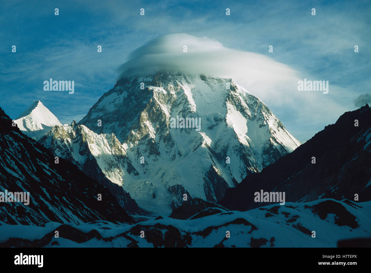 Wind cloud over the summit of K2, second highest peak in the world ...