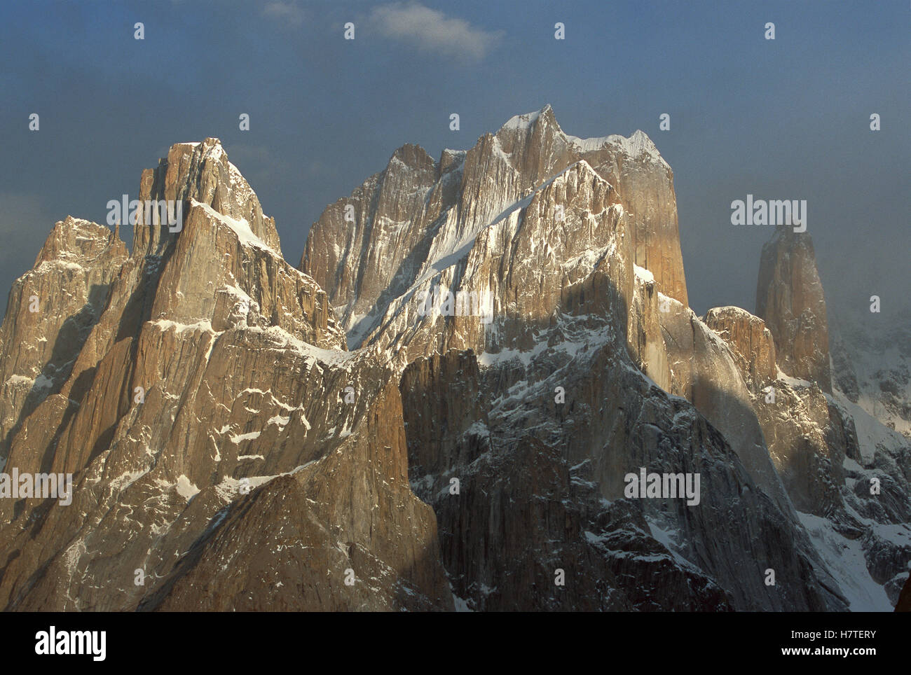 Trango Peaks, 6,286 meters elevation, and clearing storm at dawn above ...