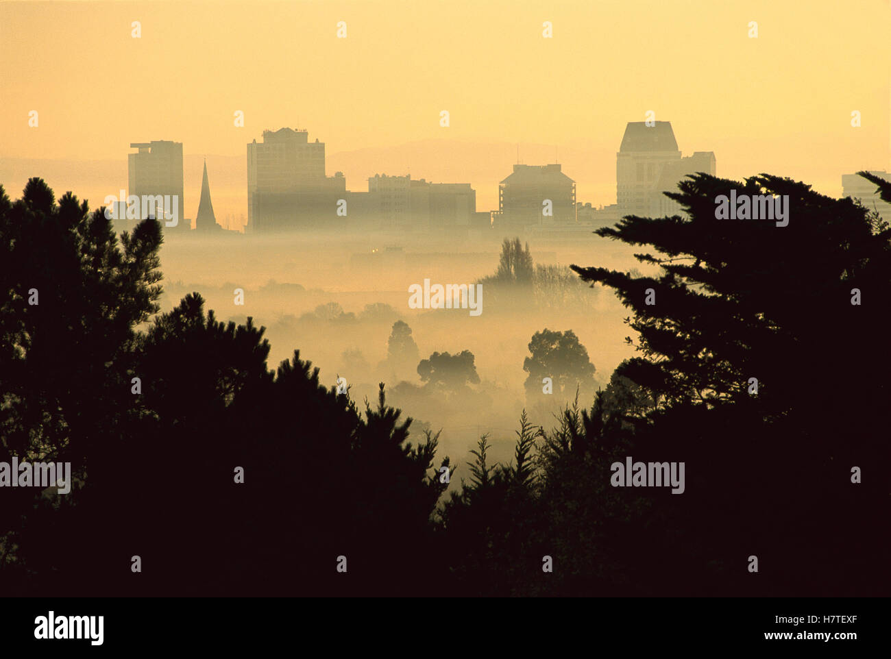 Winter smog over the city of Christchurch caused by an inversion layer ...