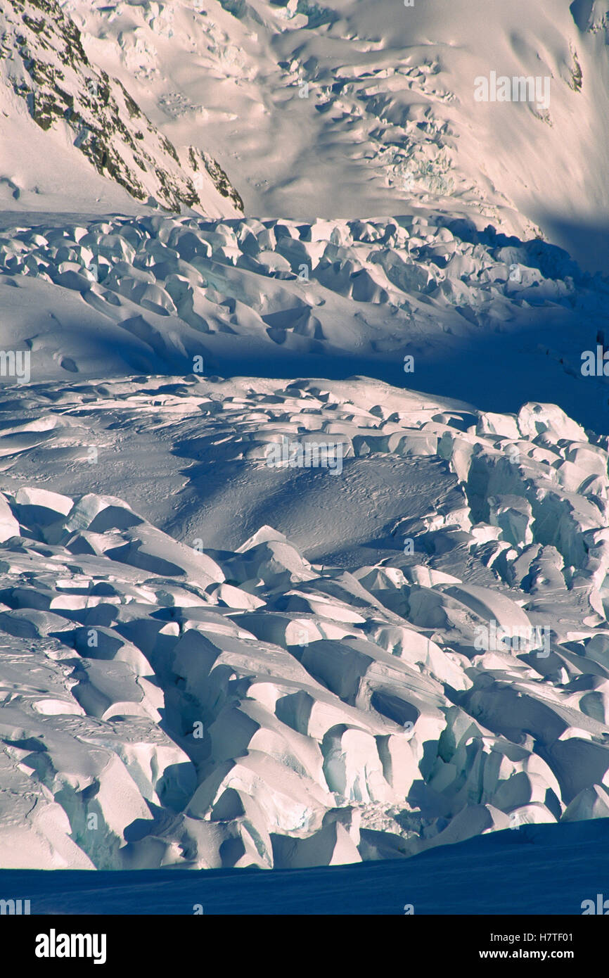 Seracs on Franz Josef Glacier seen from centennial hut, Westland ...
