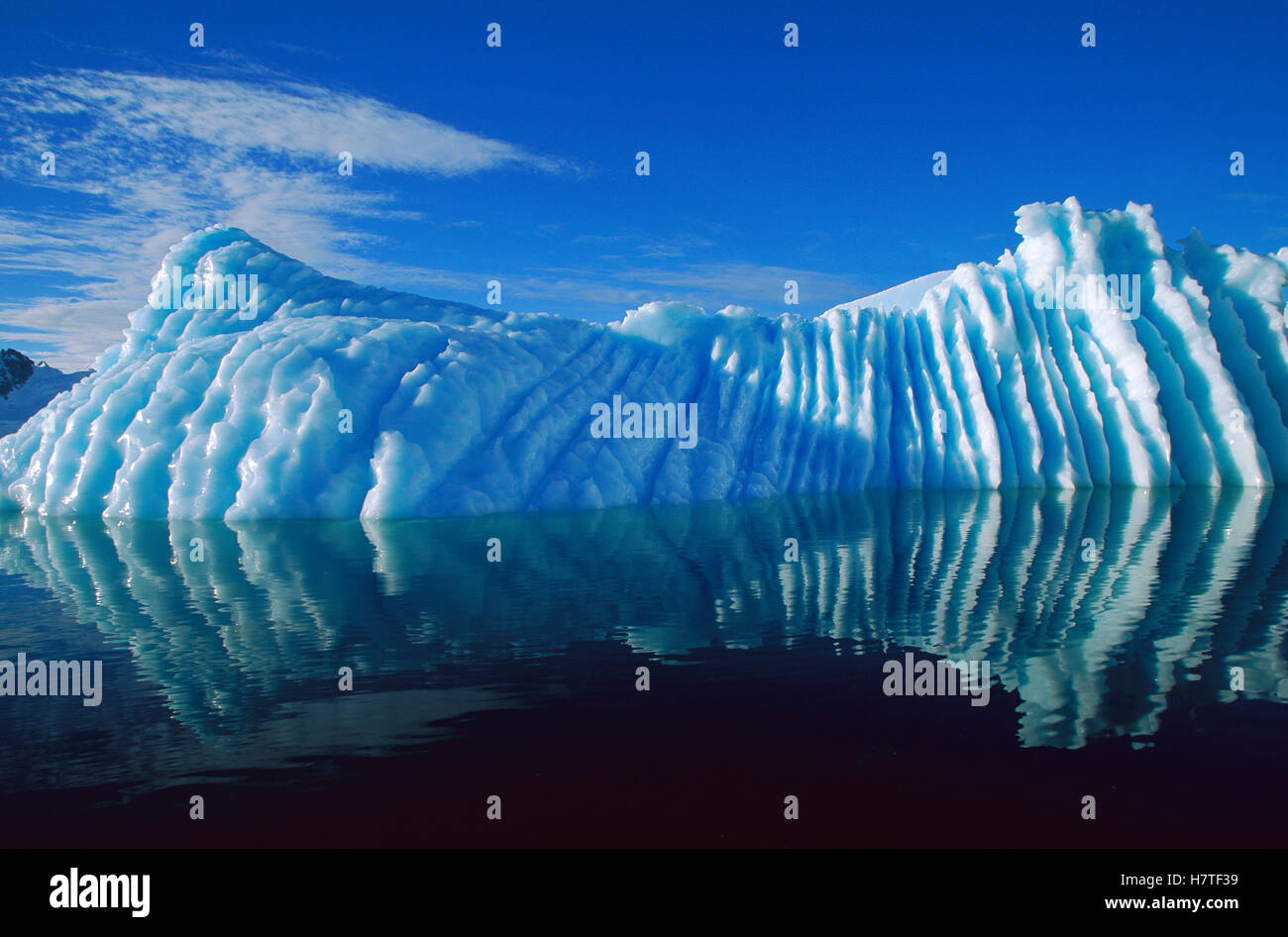 Iceberg reflection showing the eroded underside of a newly rolled-over ...