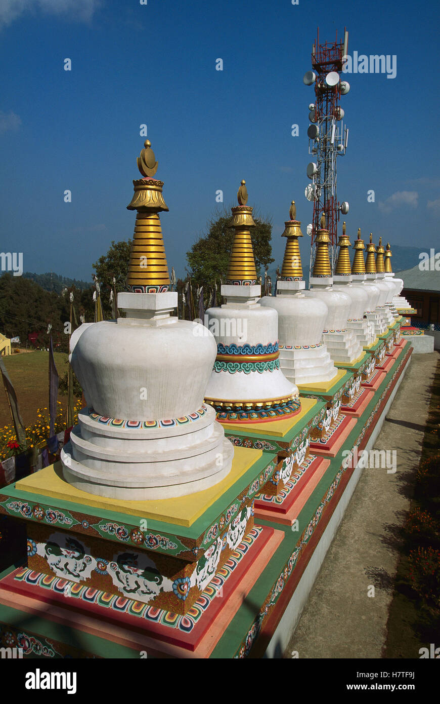 Zangdok Palrifo Brang Gompa, communication tower and chortens ...