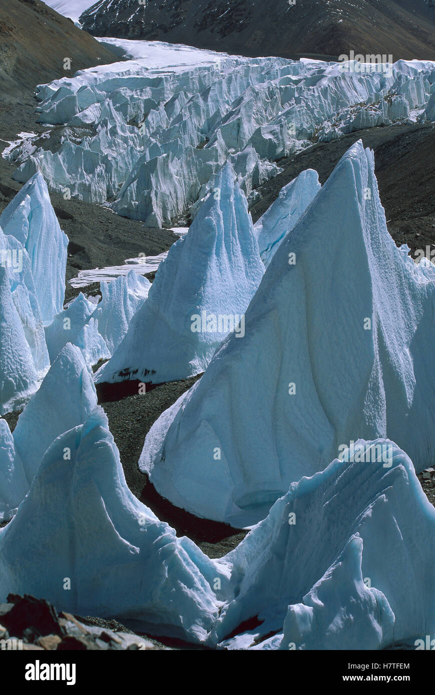 Ice towers on East Rongbuk Glacier, Mount Everest, Tibet Stock Photo ...