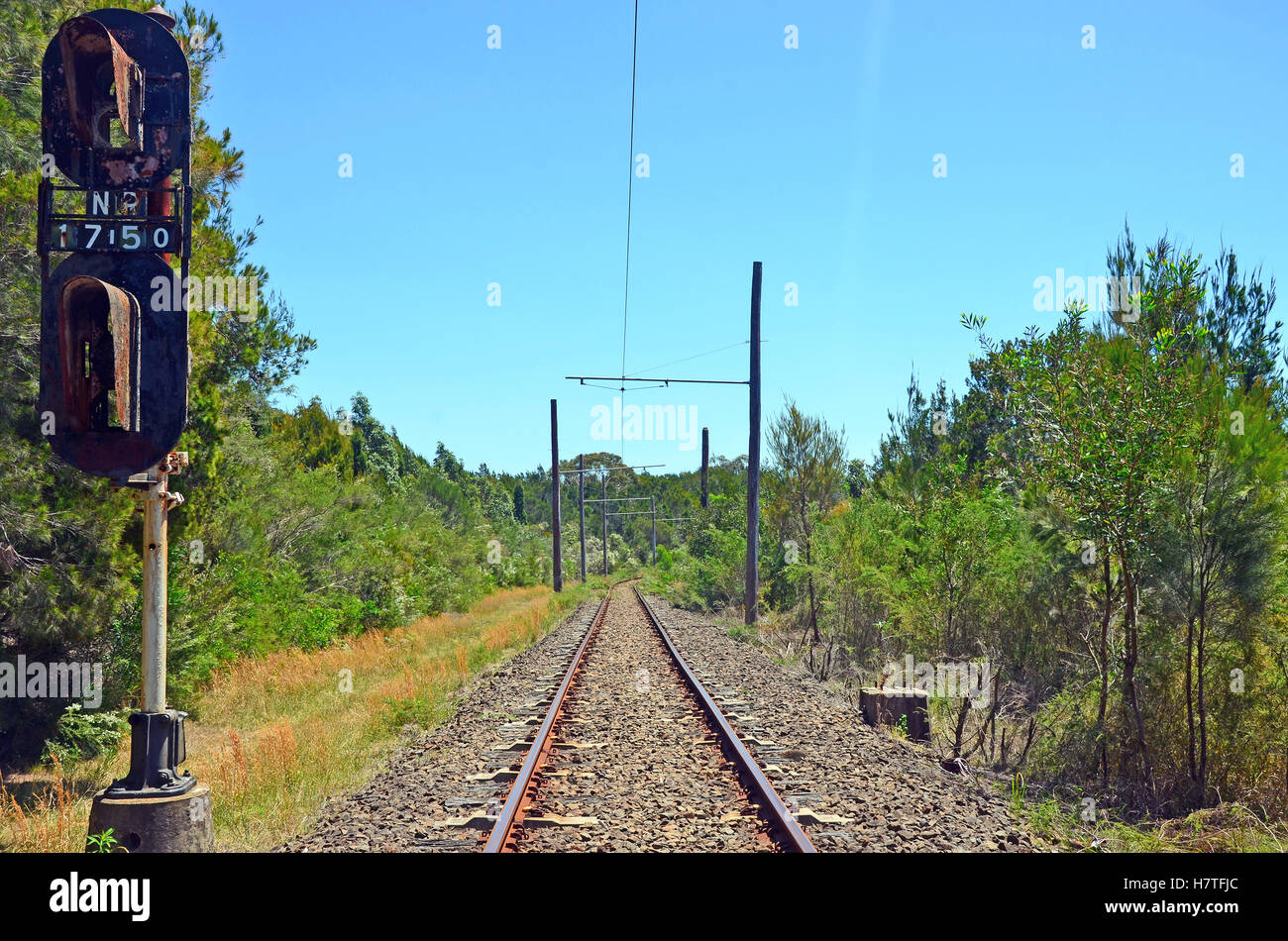 Abandoned tram line with old rusty signal lights near Audley in Royal ...