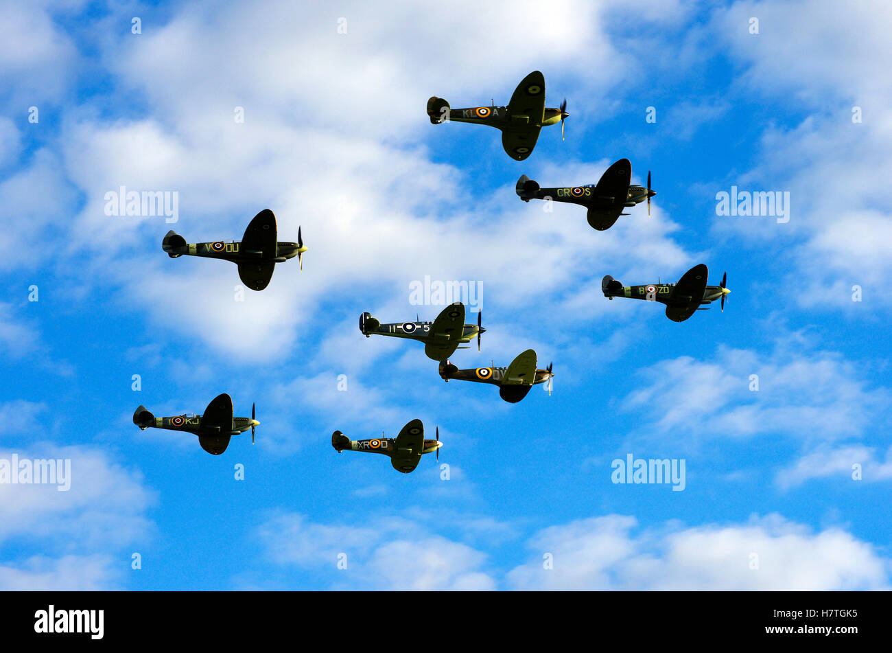 8 Spitfire Aircraft in Formation, Duxford Air show Stock Photo - Alamy