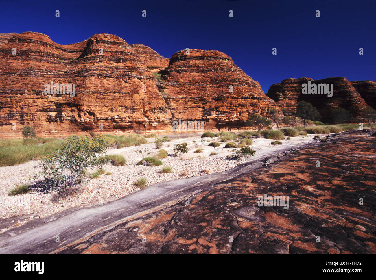 Landscape with red rocks and river bed, Bungle Bungle or Purnululu ...