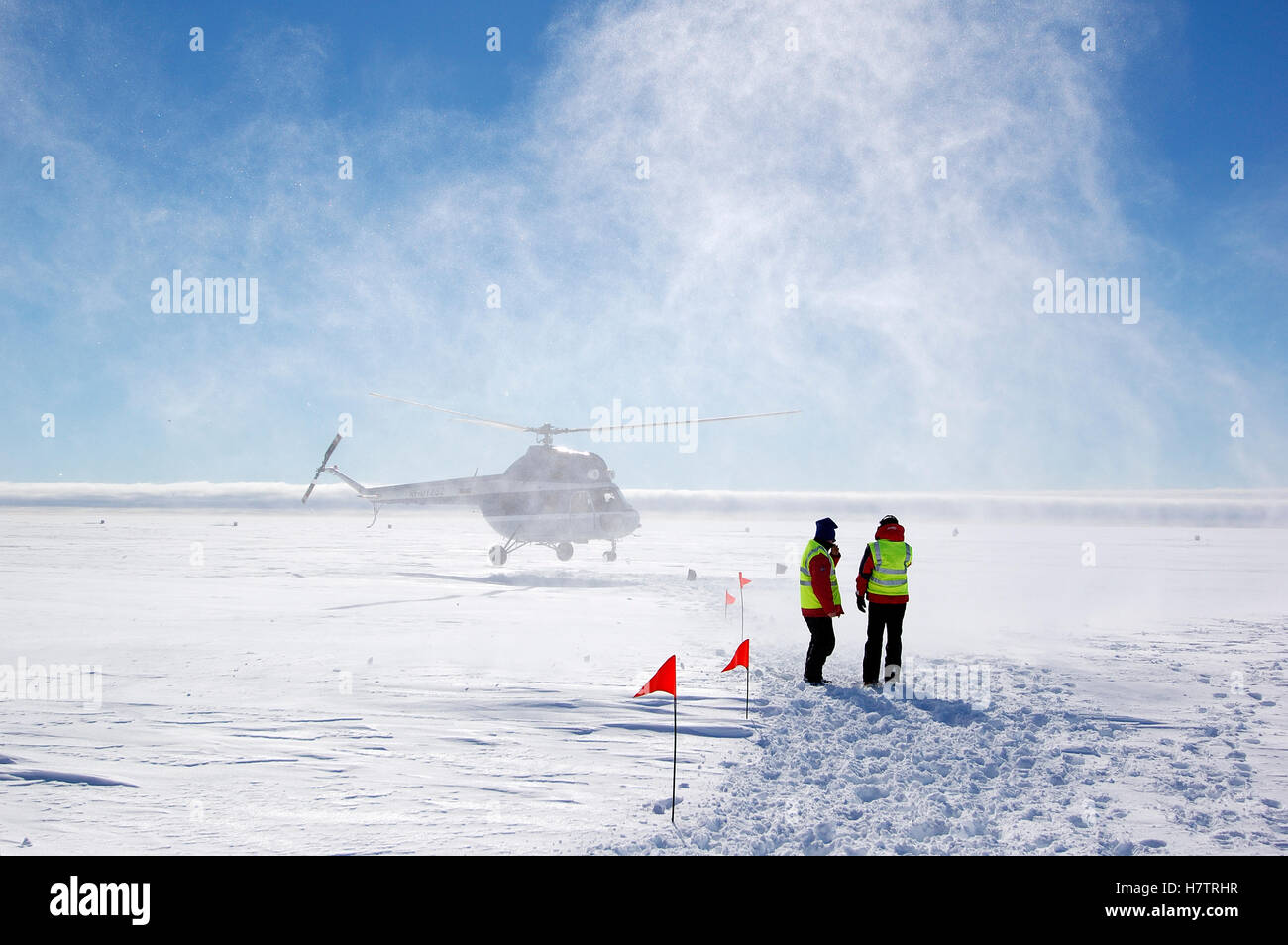 Helicopter landing at Halley Antarctic Station, Antarctica Stock Photo ...