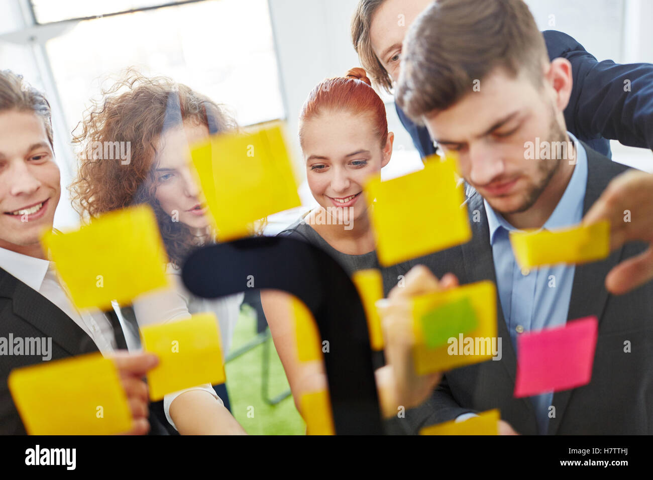 Creativity workshop brainstorming process with many sticky notes Stock ...